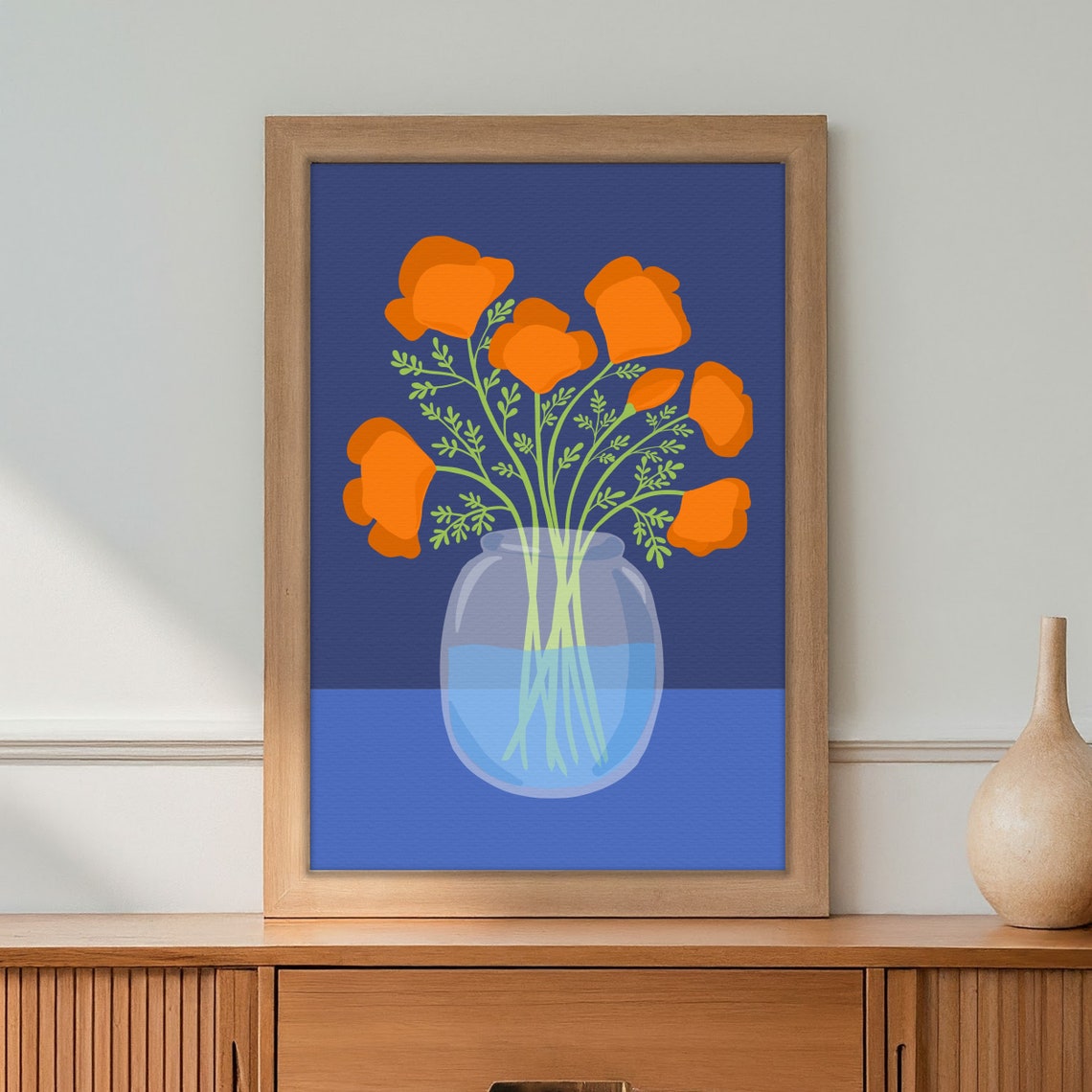 California Poppy Print | Orange Blue California State Flower Wall Art ...