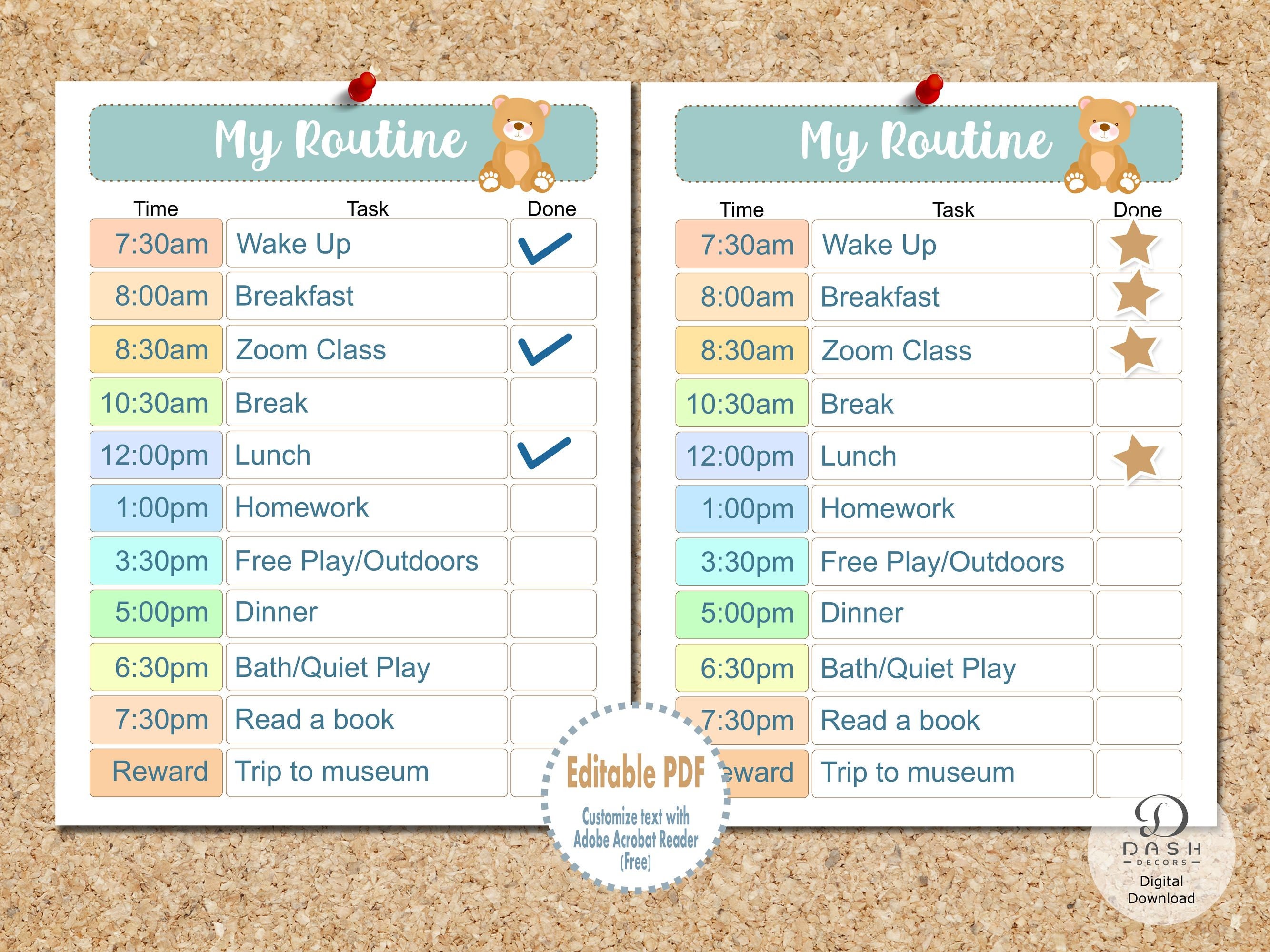 Editable Chore & Routine Chart for Kids With Time Digital Daily Routine ...