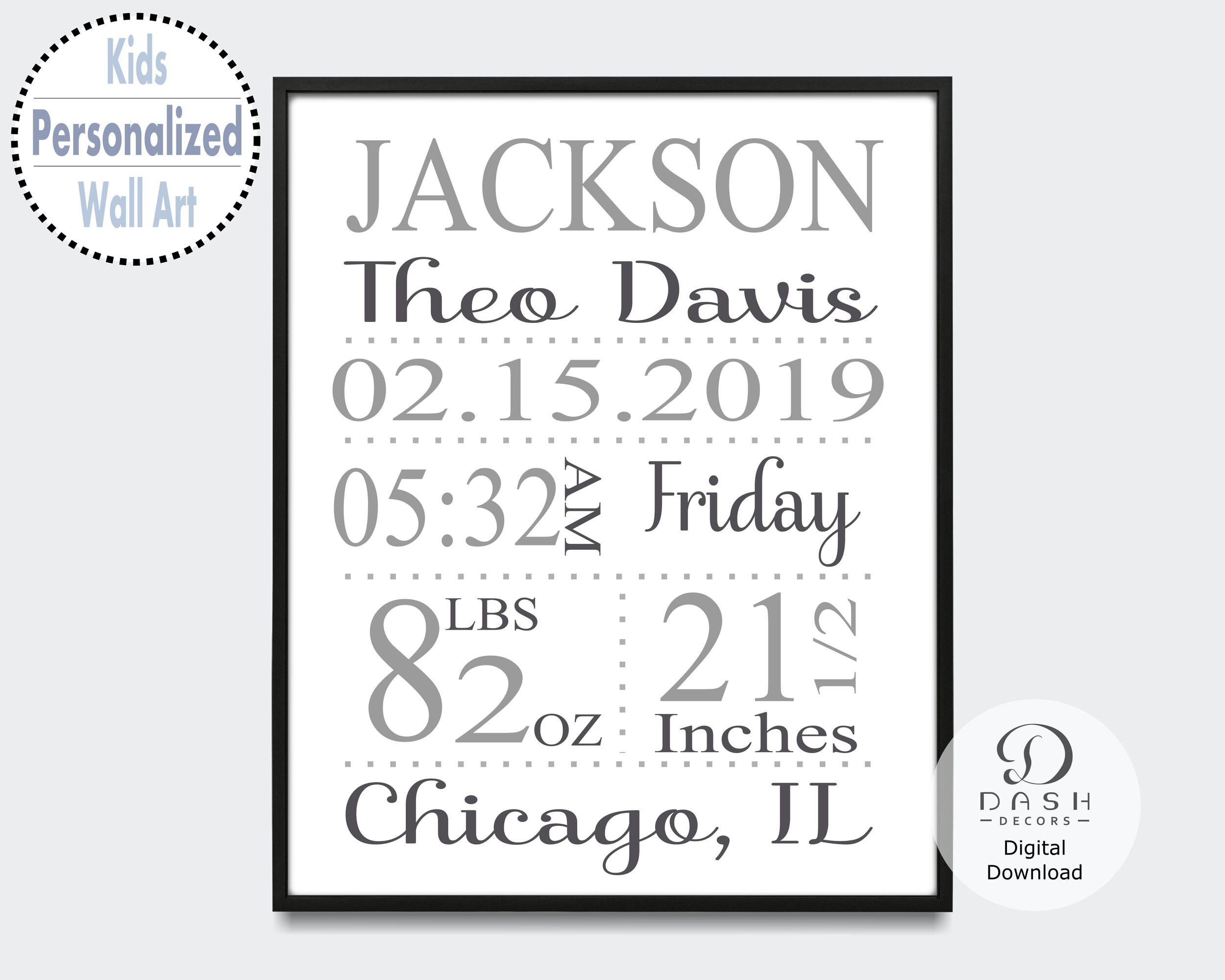 Personalized Birth Stat Sign for Girl and Boy Custom Printable Birth ...