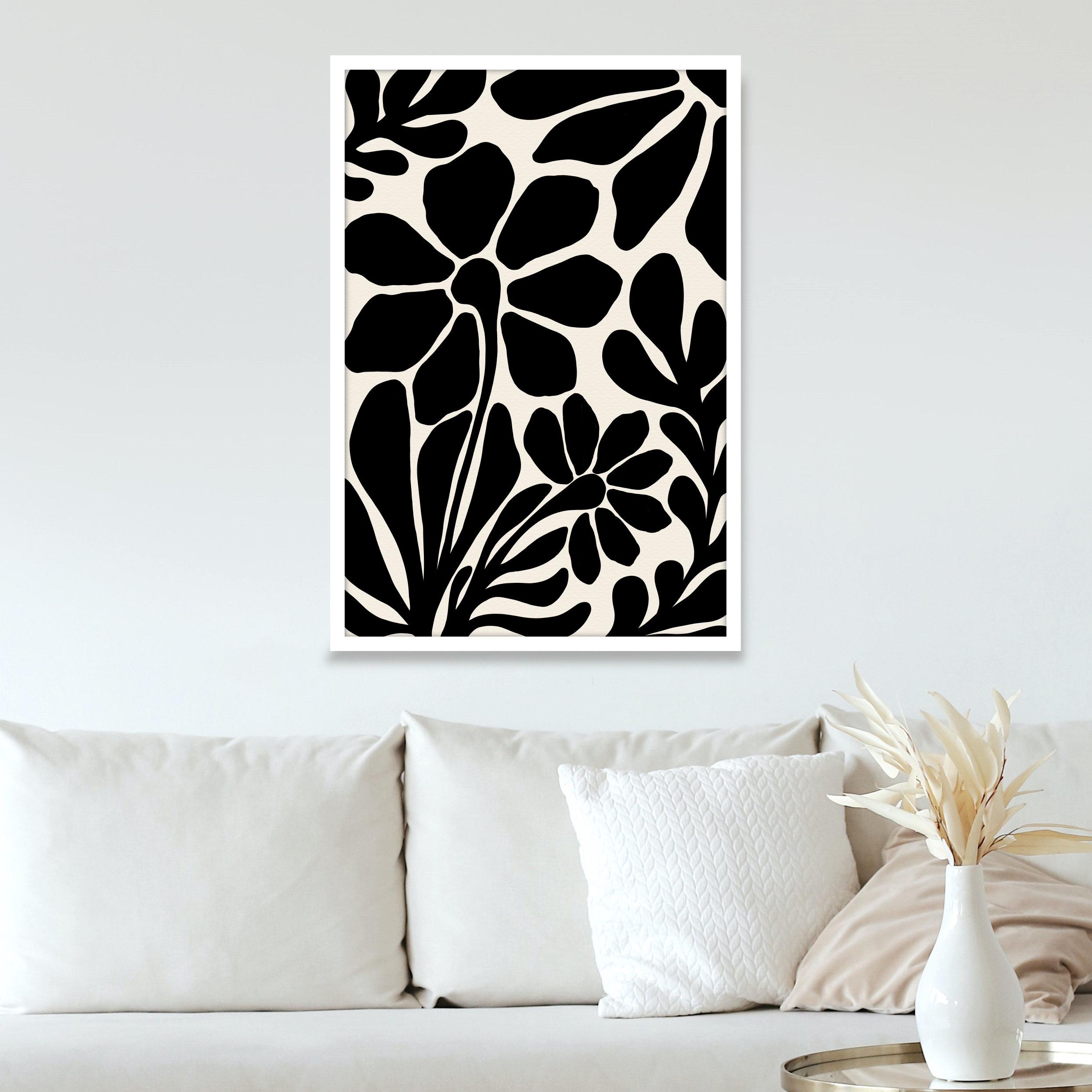 Black and White Flower Wall Art Print, Moody Matisse Style Wildflower ...