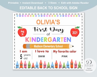Editable First Day of School Sign for Preschool - Personalized First ...