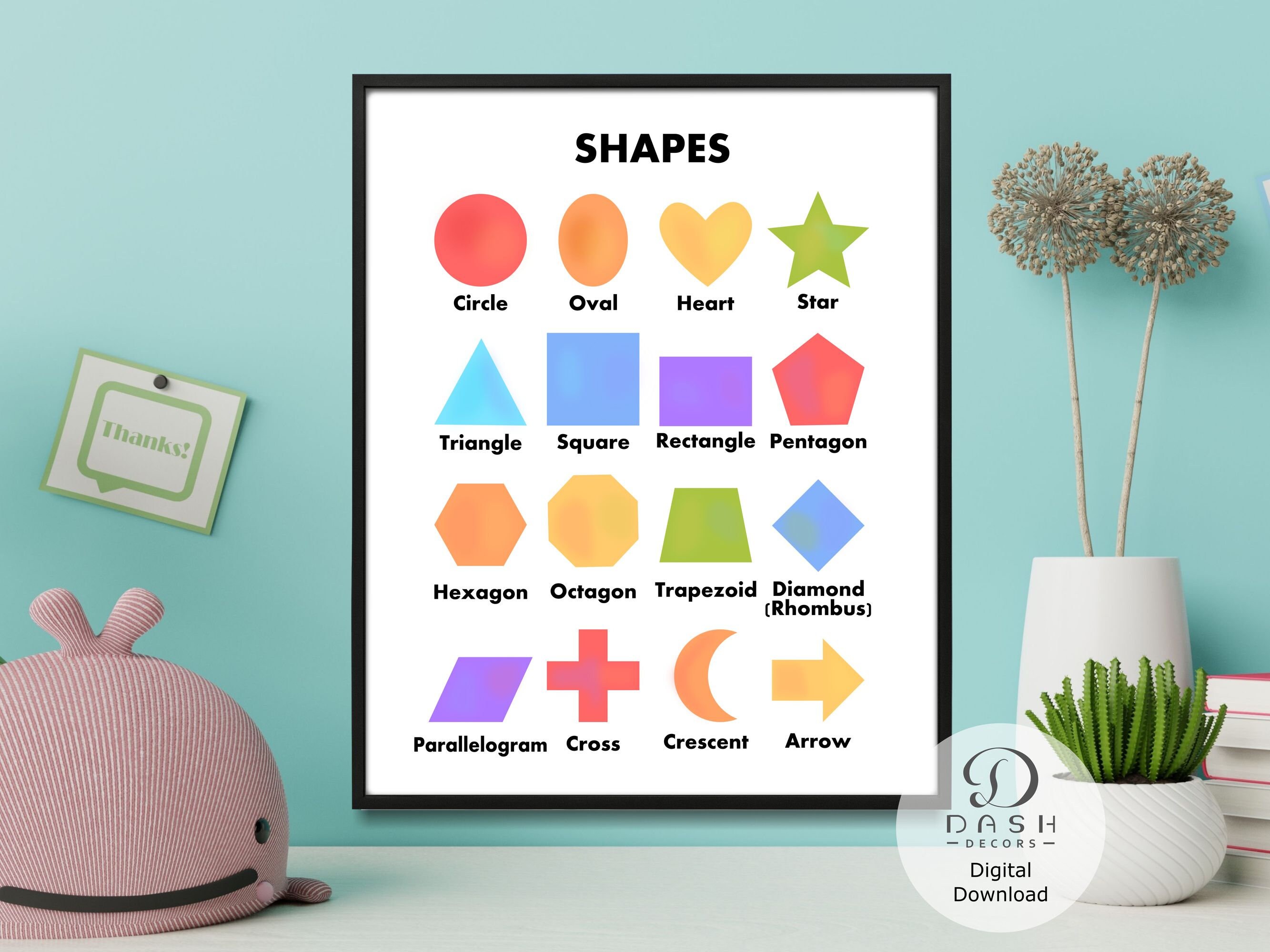 Rainbow Shapes Chart & Poster for Kids Watercolor Toddler - Etsy Canada
