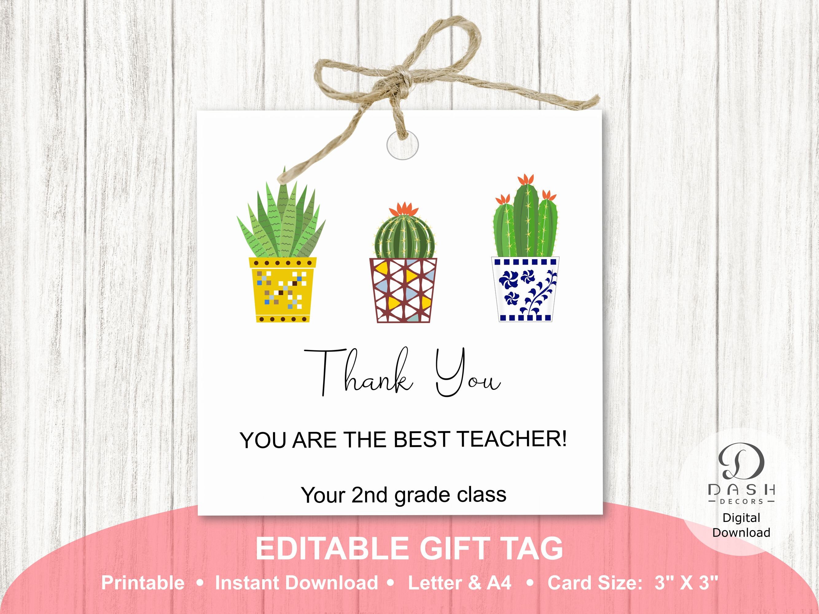 Editable Succulent Thank You Gift Tags - Custom Printable Cactus Thank ...
