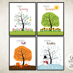 4 Season Wall Art, Poster & Print - Set of 4 - Four Season Trees ...