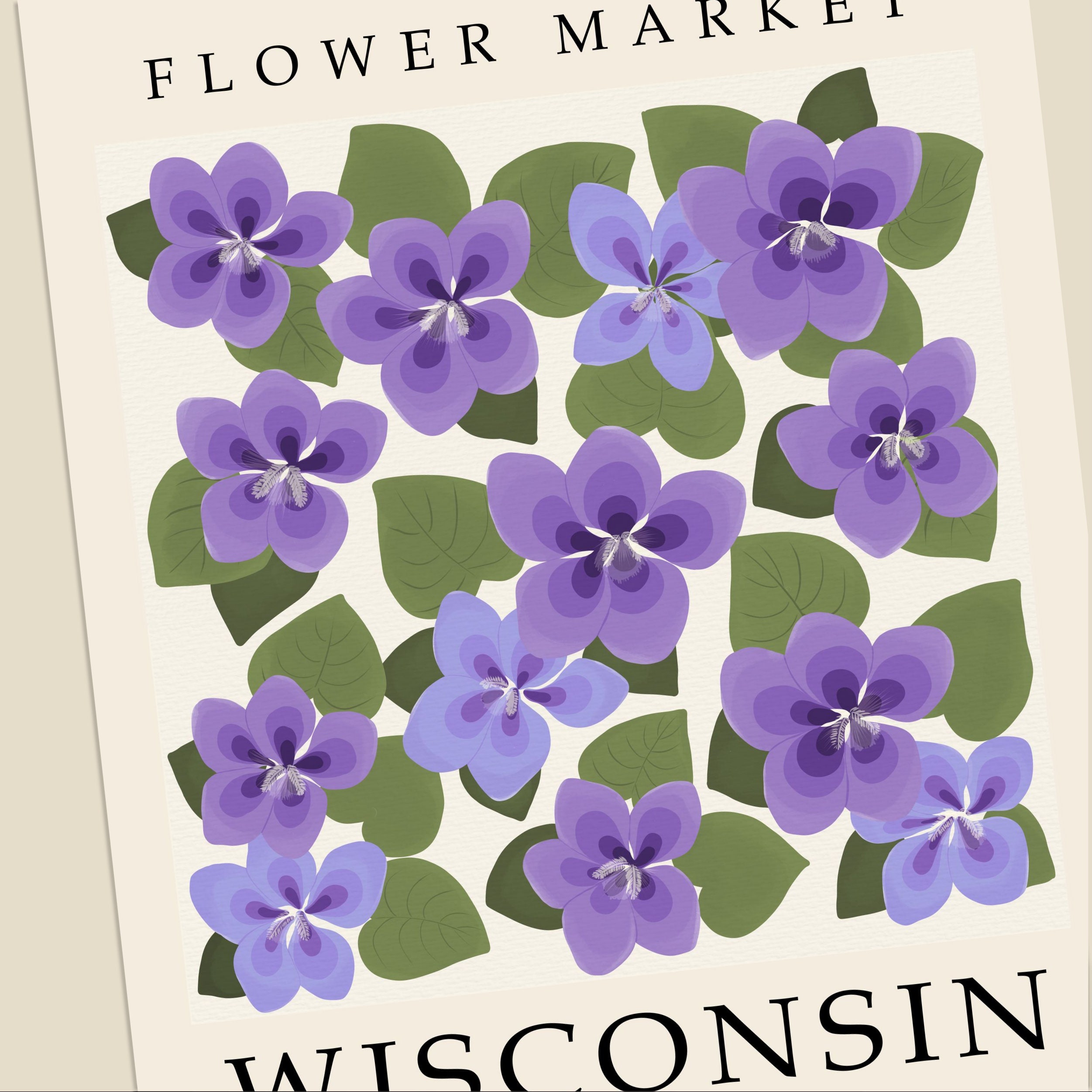 Wisconsin Common Blue Violet Flower Market Art Print, Blue Violet Wall ...