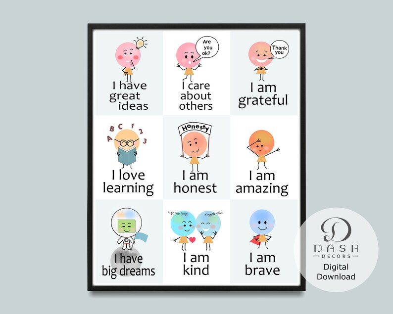 Words of Affirmation Wall Art for Kids - Daily School Affirmation ...