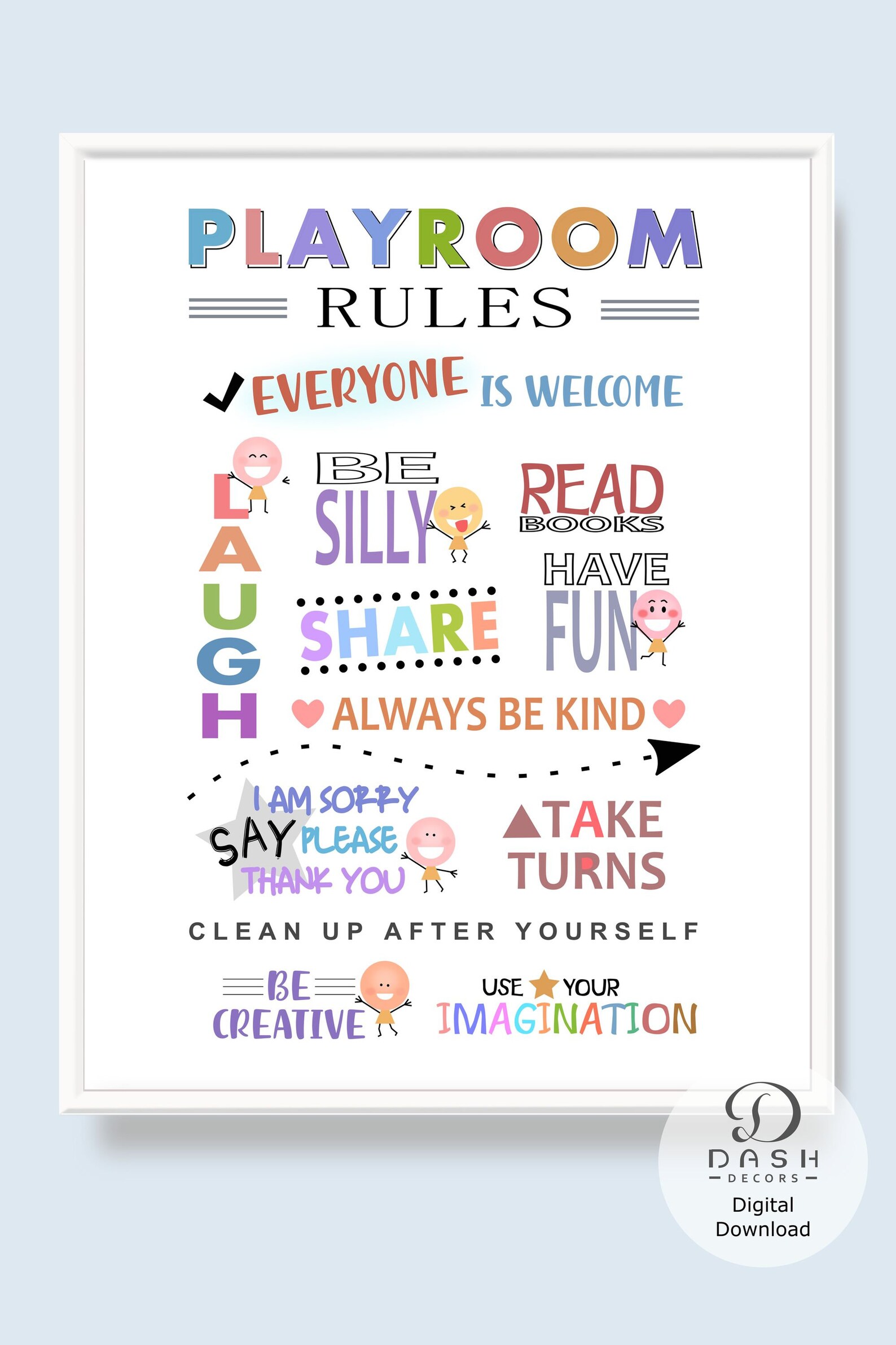Playroom Rules Printable Wall Art & Poster for Kids Digital Playroom ...