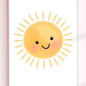 Yellow Sun Art Poster for Nursery, Printable Sun Print Wall Art, Sun ...