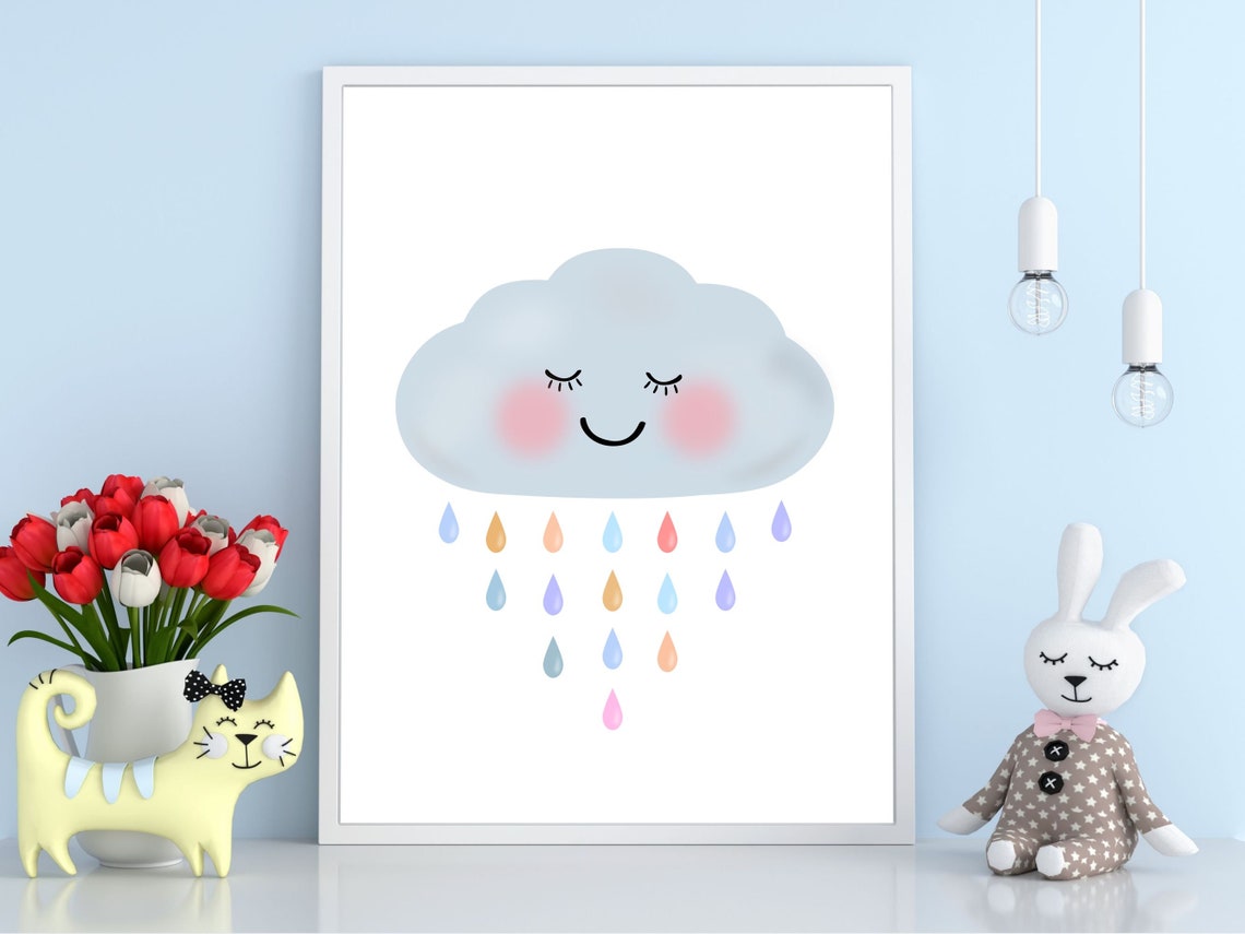 Sun, Rainbow, Cloud Wall Art Set for Nursery, Set of 3, Pastel Neutral ...