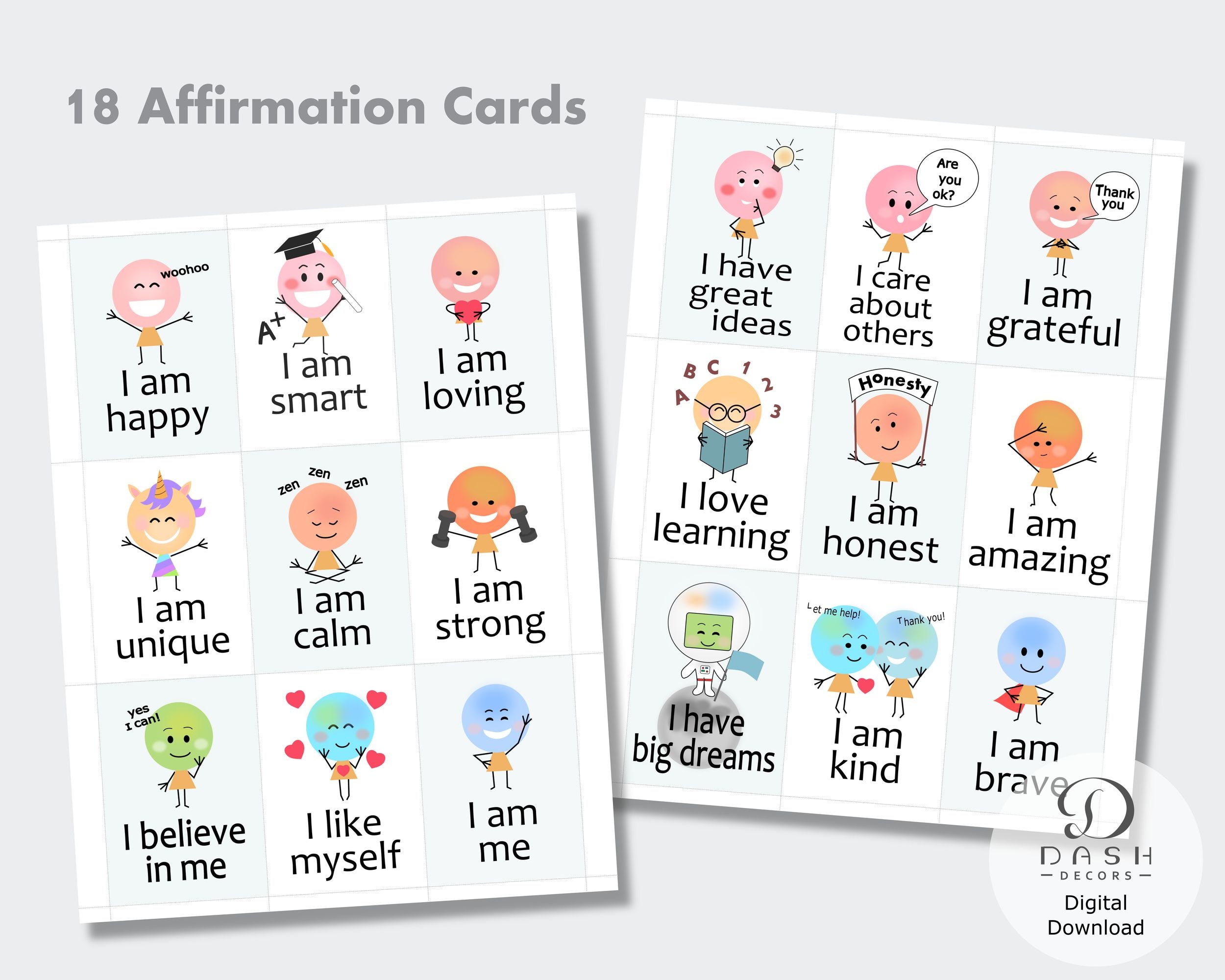 Printable Daily Affirmation Cards for Kids - Digital Motivational ...