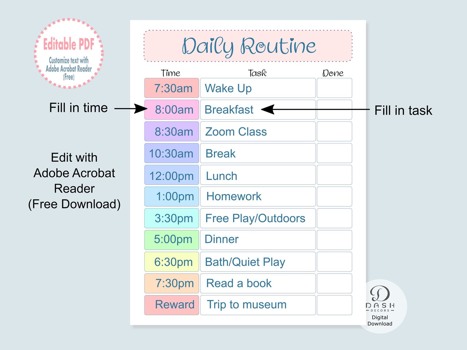 Editable Daily Routine Chart & Chore Chart for Kids - Printable Reward ...
