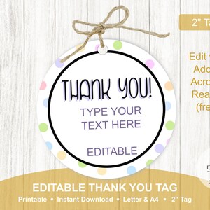 Editable 2" Round Thank You Tag for Party Favor Bags - Custom Printable ...