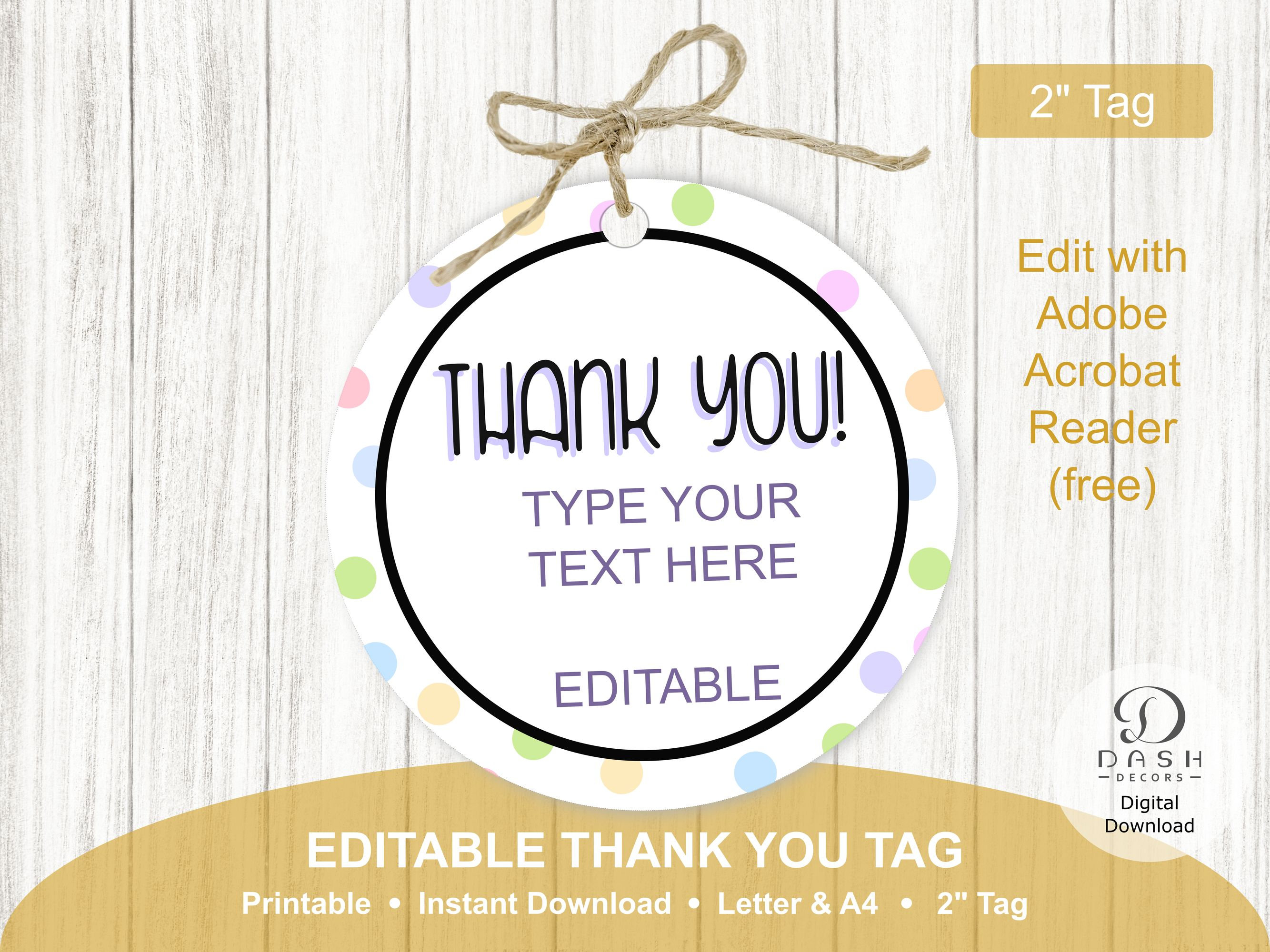 Editable 2 Round Thank You Tag for Party Favor Bags - Etsy