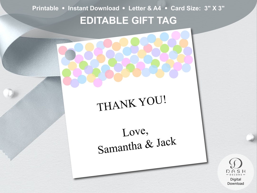 Editable Gift Tags Printable Pastel Confetti Custom Printable Gift Tags ...