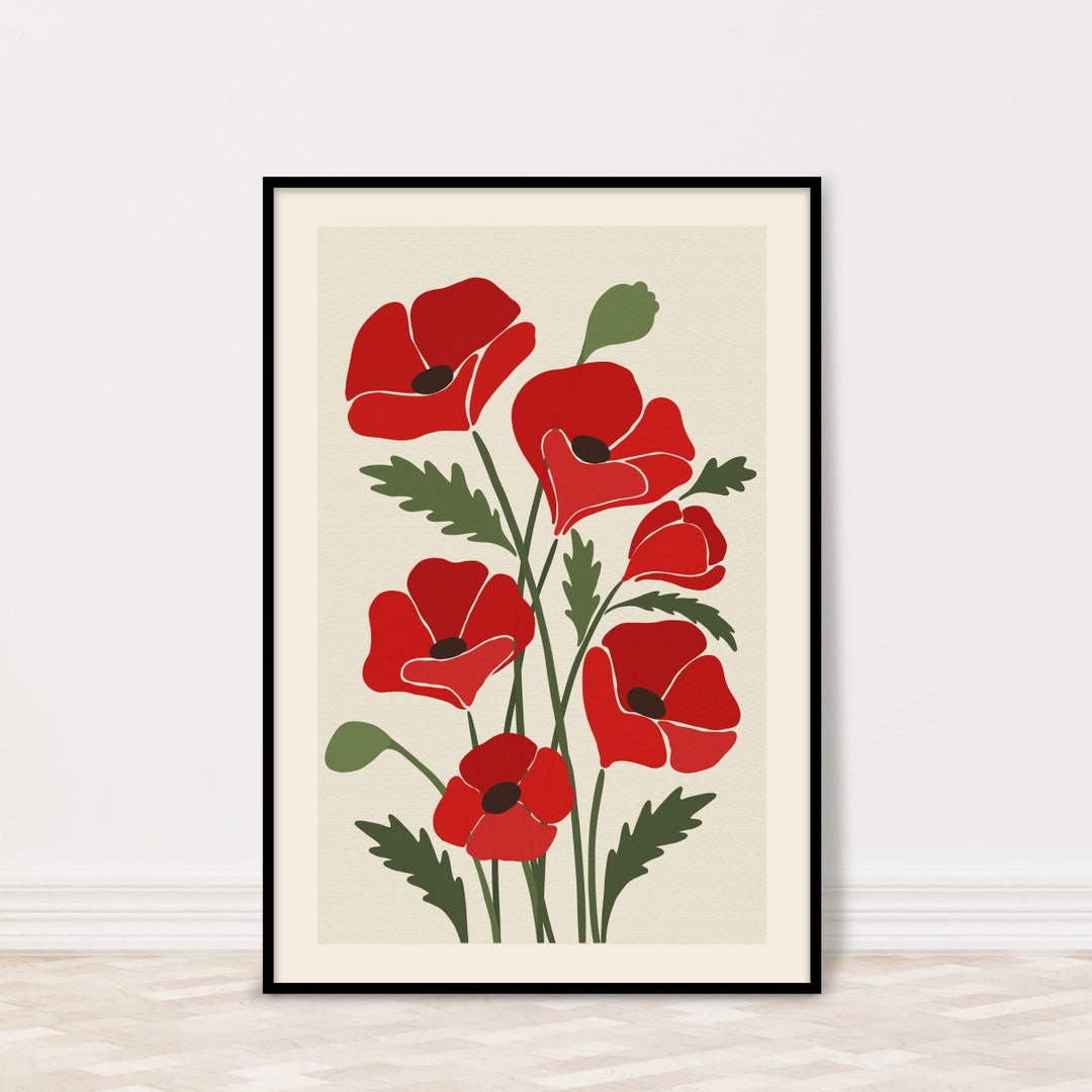 Red California Poppy Art Print | California Poppy State Flower Wall Art ...