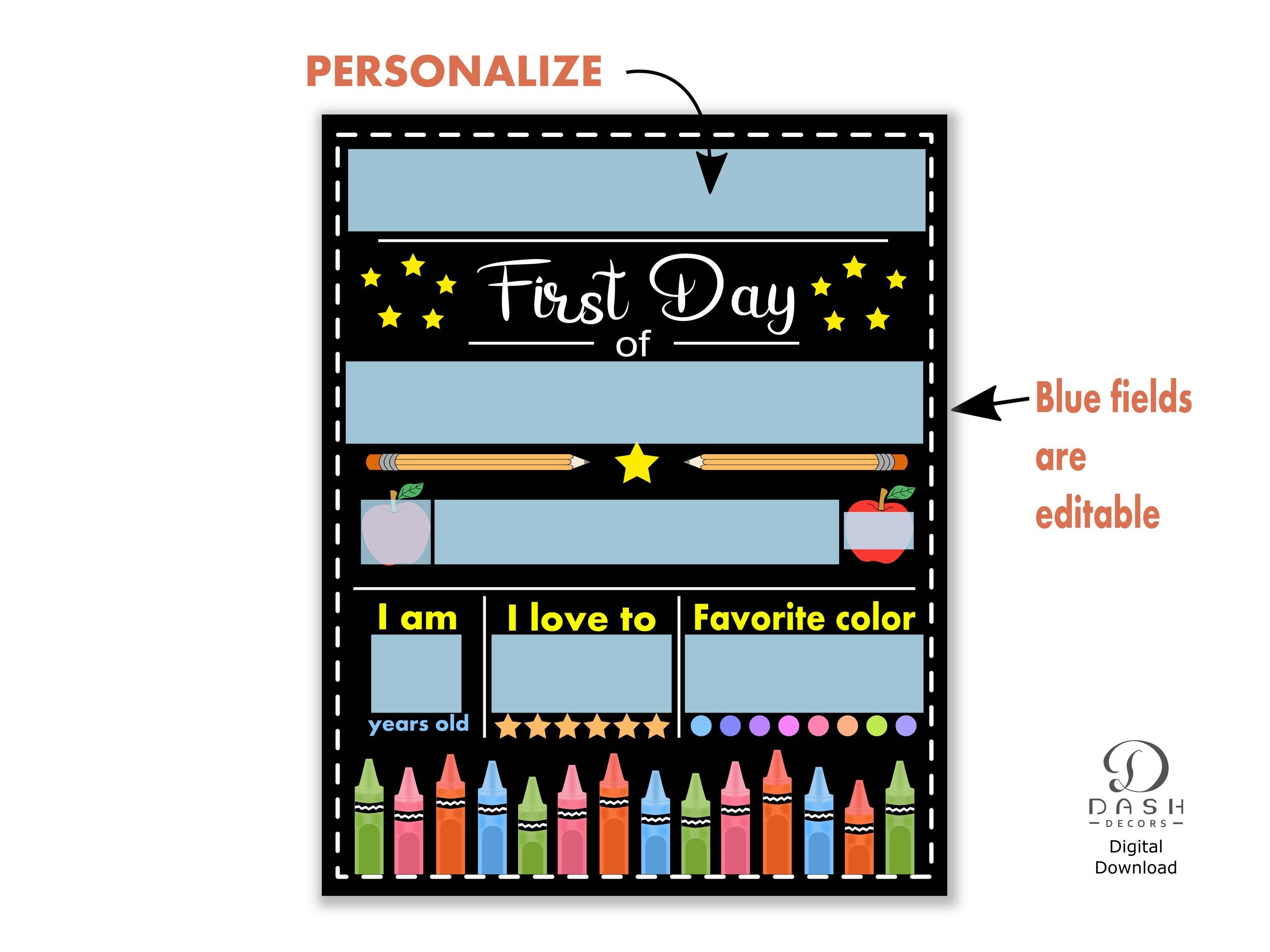 Editable First Day of School & Back to School Chalkboard Sign ...