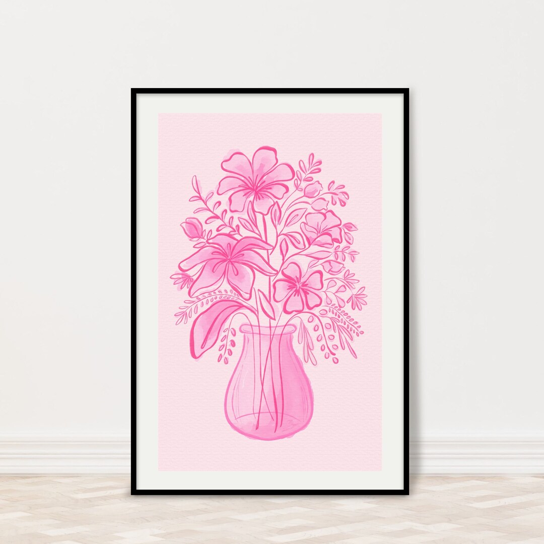 Coquette Room Decor Pink Wildflower Bouquet Art Print | Watercolor ...