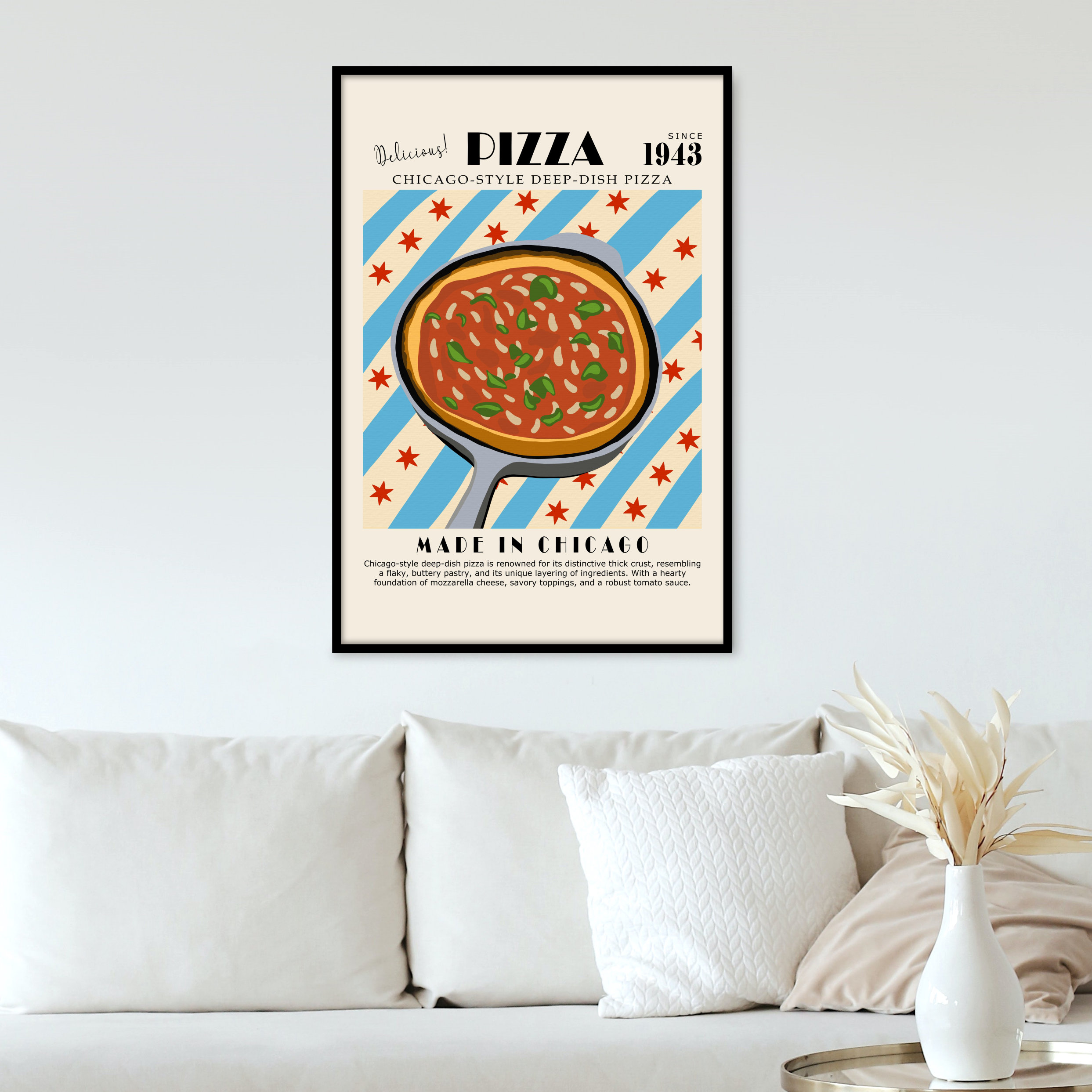Chicago Pizza Poster, Chicago-style Deep-dish Pizza Art Print, Retro ...