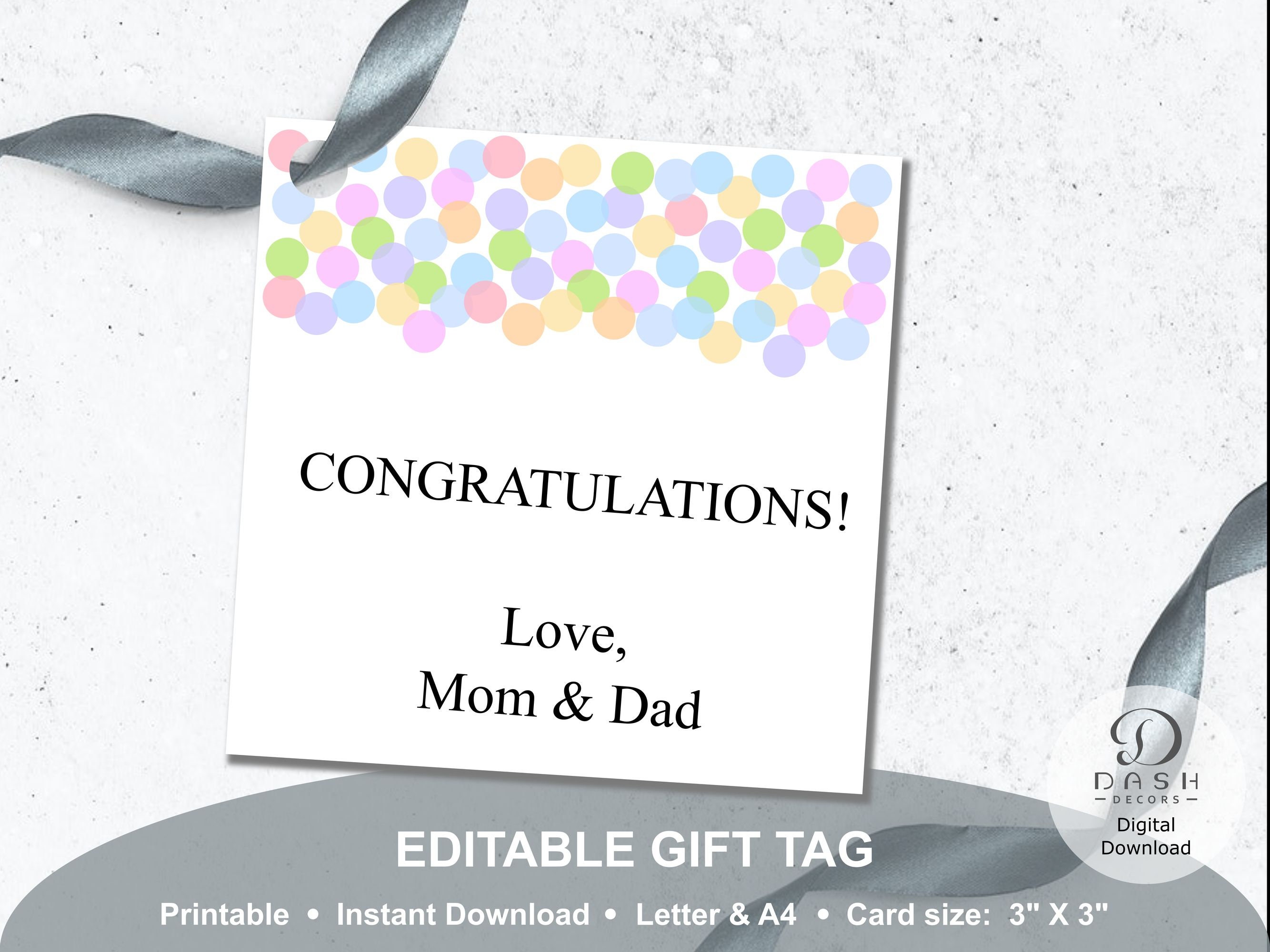 Editable Gift Tags Printable Pastel Confetti Custom Printable Gift Tags ...
