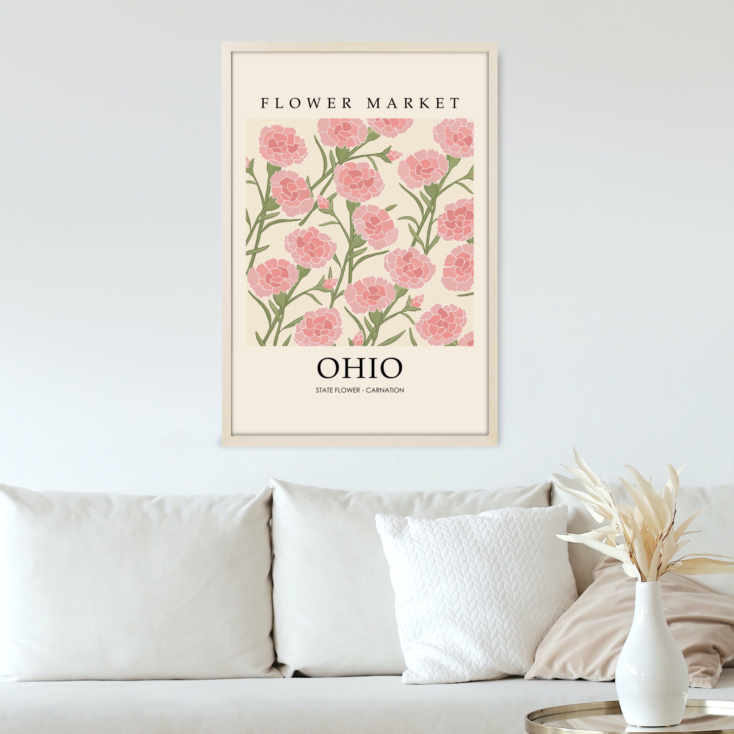 Ohio Carnation Flower Market Print | Flower Market Poster | Pink ...