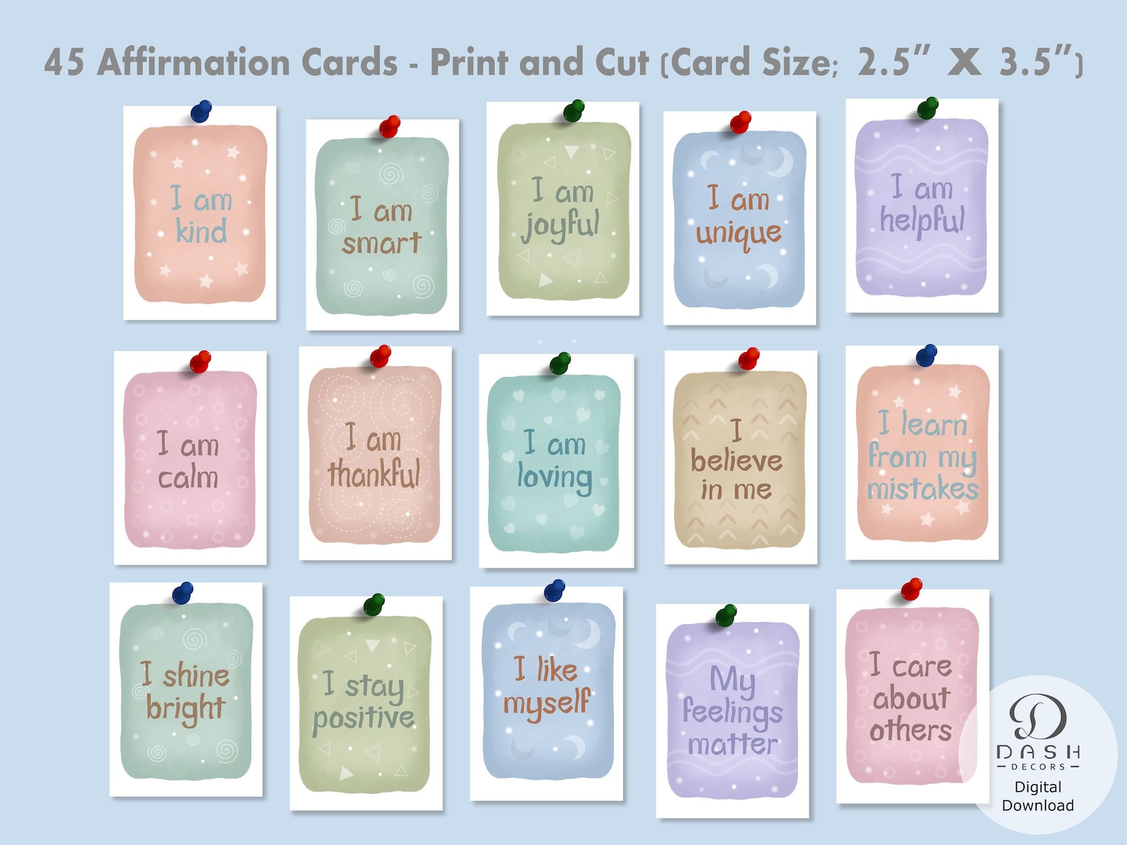 Printable Daily Affirmation Cards for Kids - Set of 45 - Affirmation ...