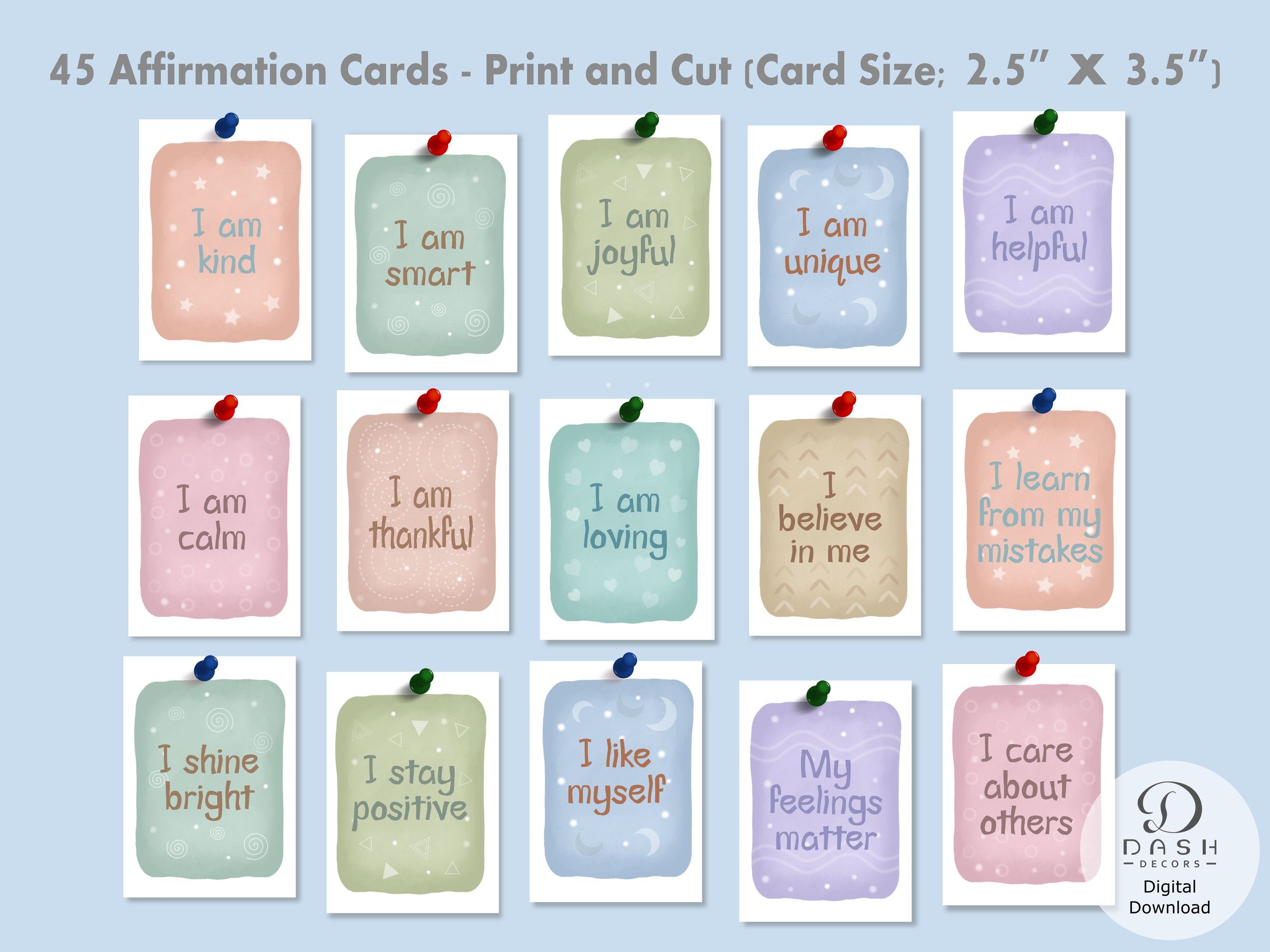 Printable Daily Affirmation Cards for Kids Set of 45 Affirmation Deck ...