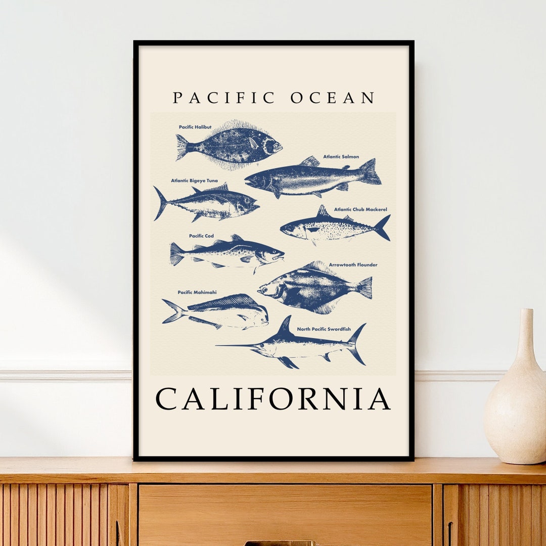 Blue Fish California Coastal Art Print, Under the Sea Fish Poster ...