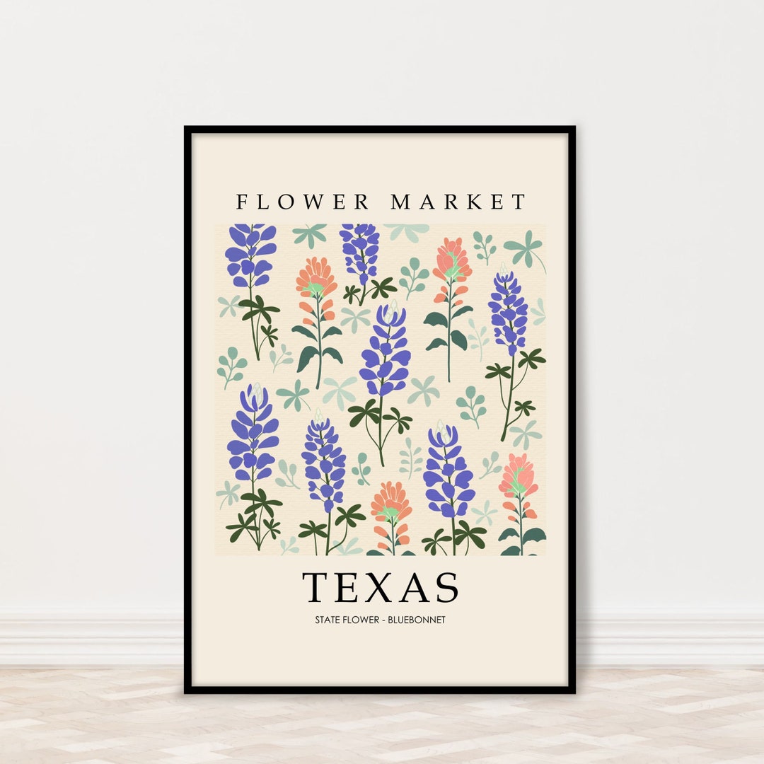 Texas Flower Market Print, Bluebonnet and Indian Paintbrush Flowers ...