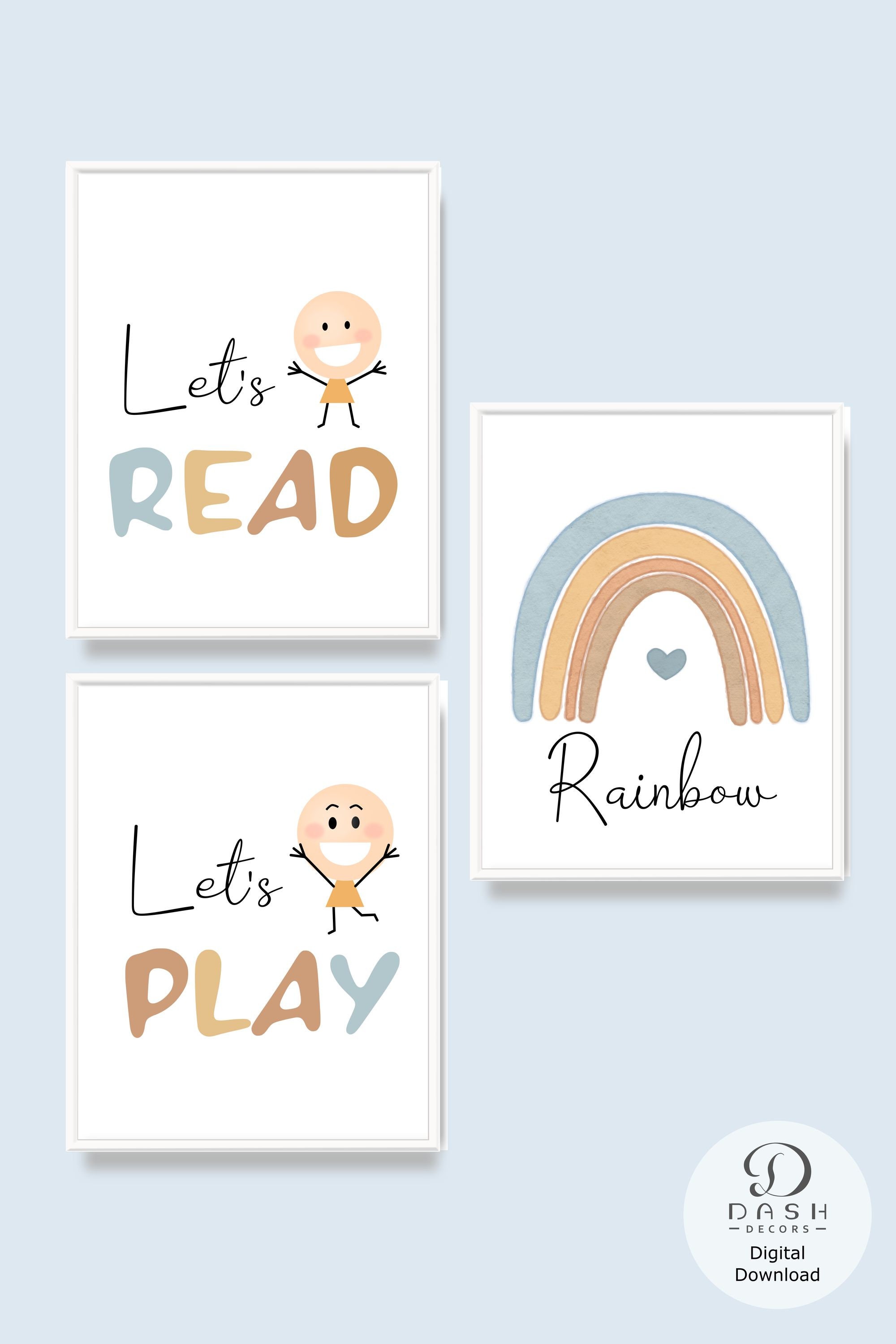 Printable Boho Let's Play Let's Read Rainbow Wall Art - Etsy