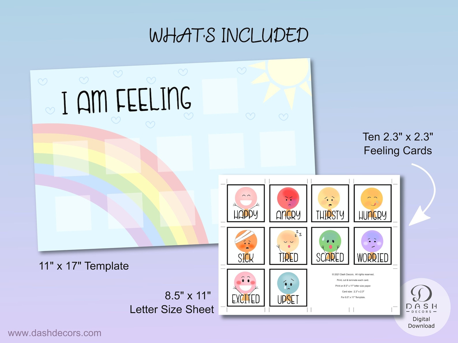 Visual I Am Feeling Chart and Cards Set for Kids, Toddlers Printable ...