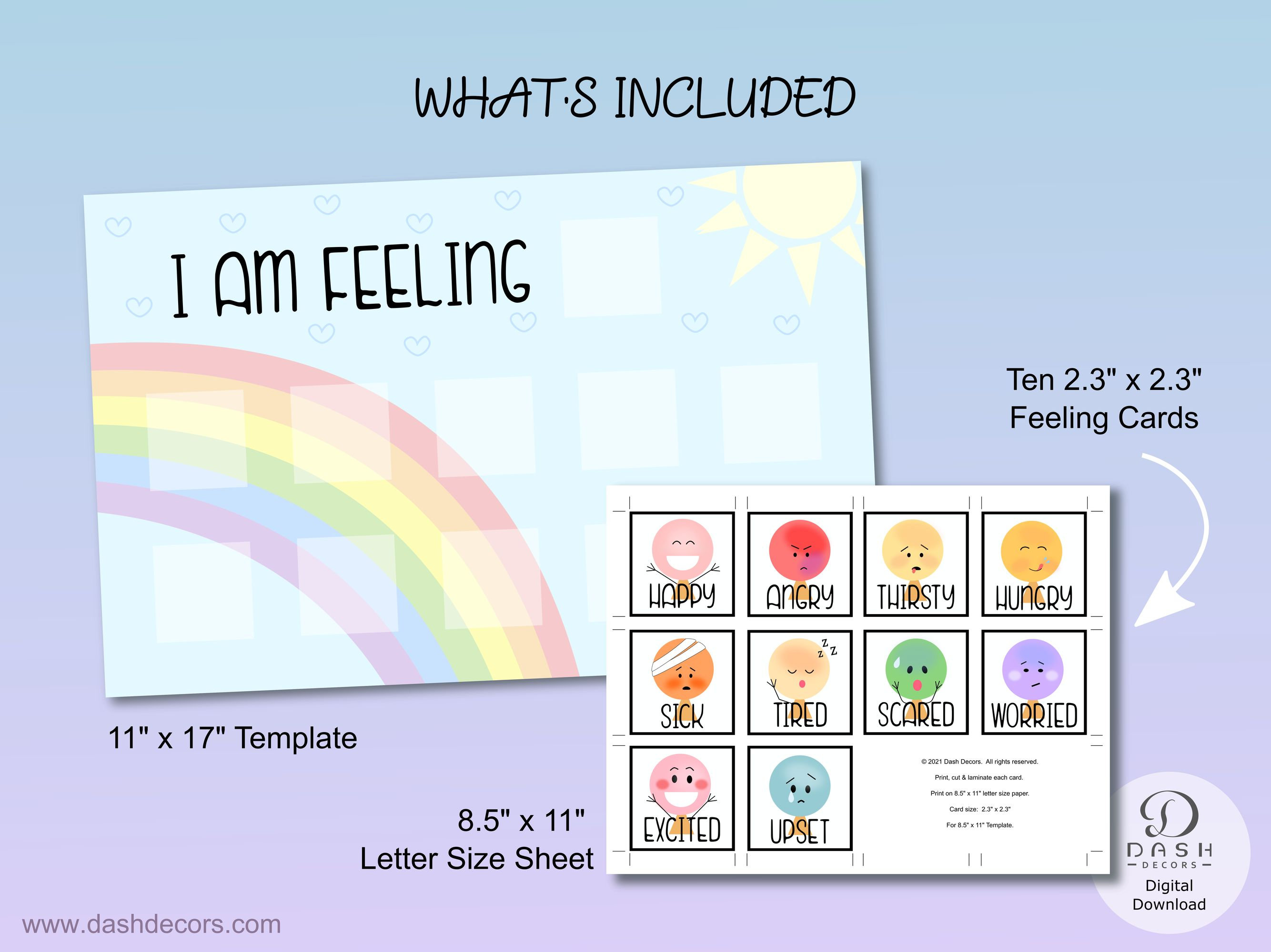 Visual I Am Feeling Chart and Cards Set For Kids, Toddlers - Printable ...