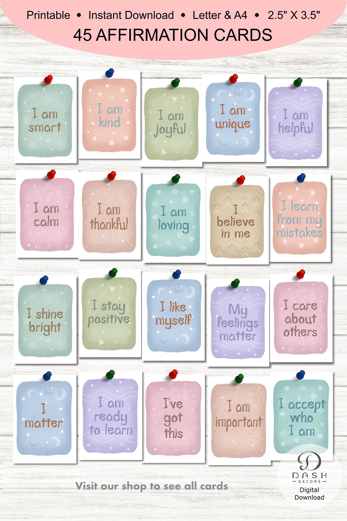 Printable Daily Affirmation Cards for Kids Set of 45 - Etsy
