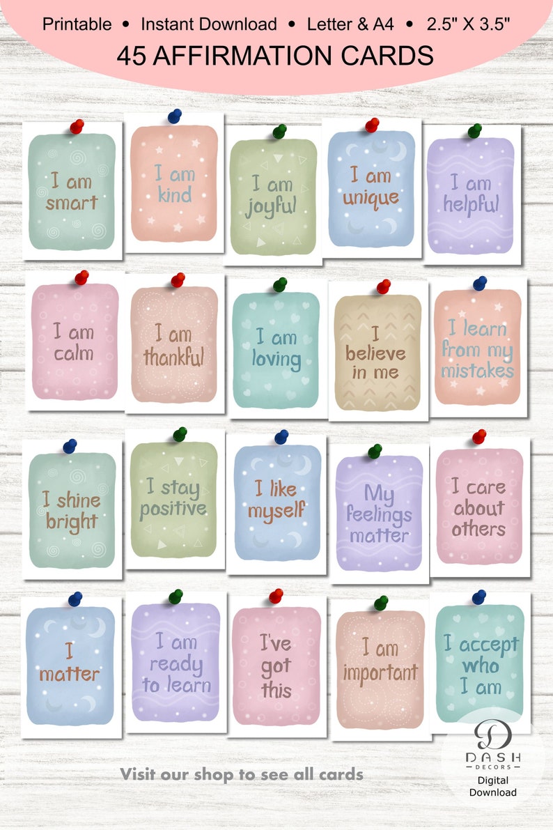 Printable Daily Affirmation Cards for Kids Set of 45 - Etsy