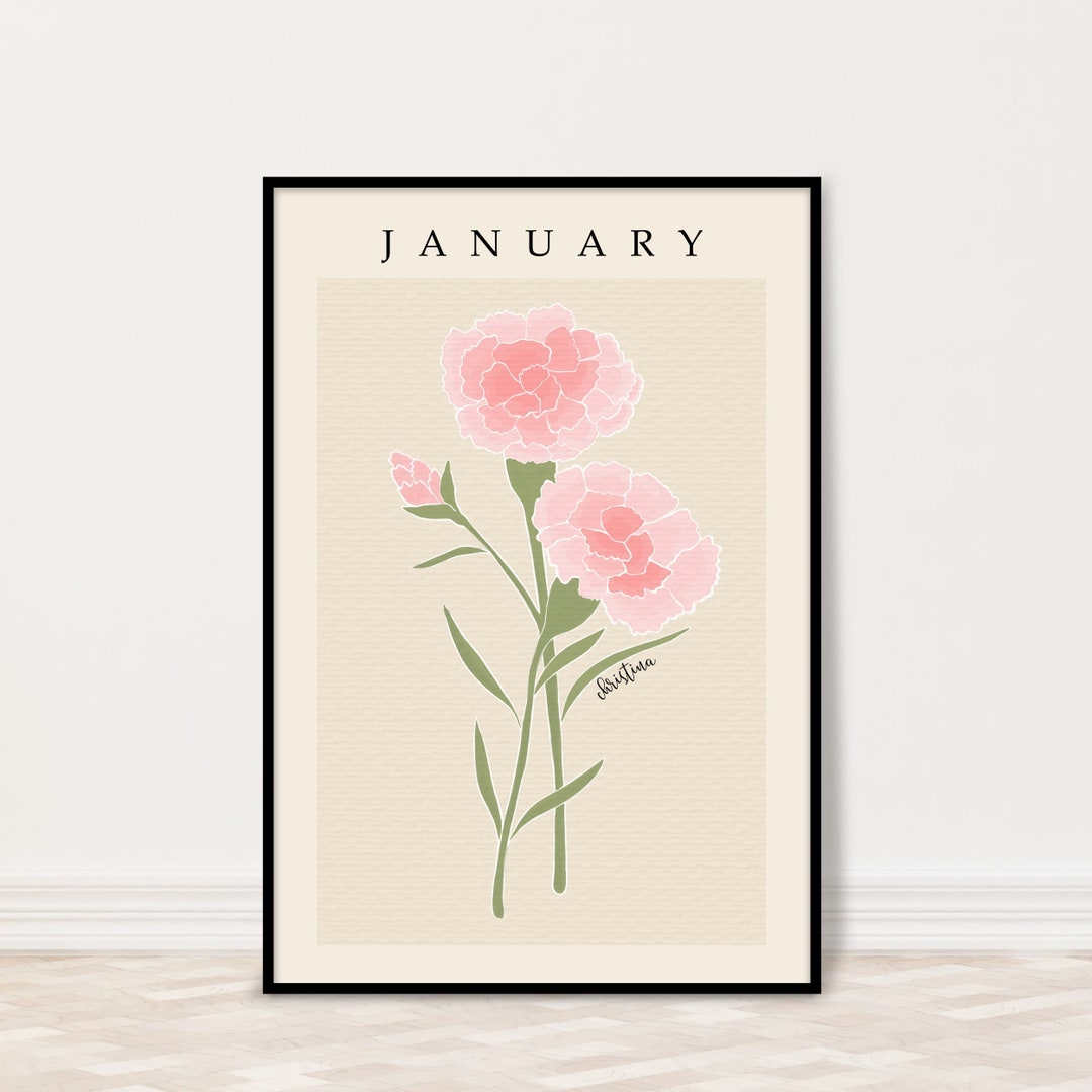 January Carnation Birth Month Flower Print | Personalized Gift for Mom ...