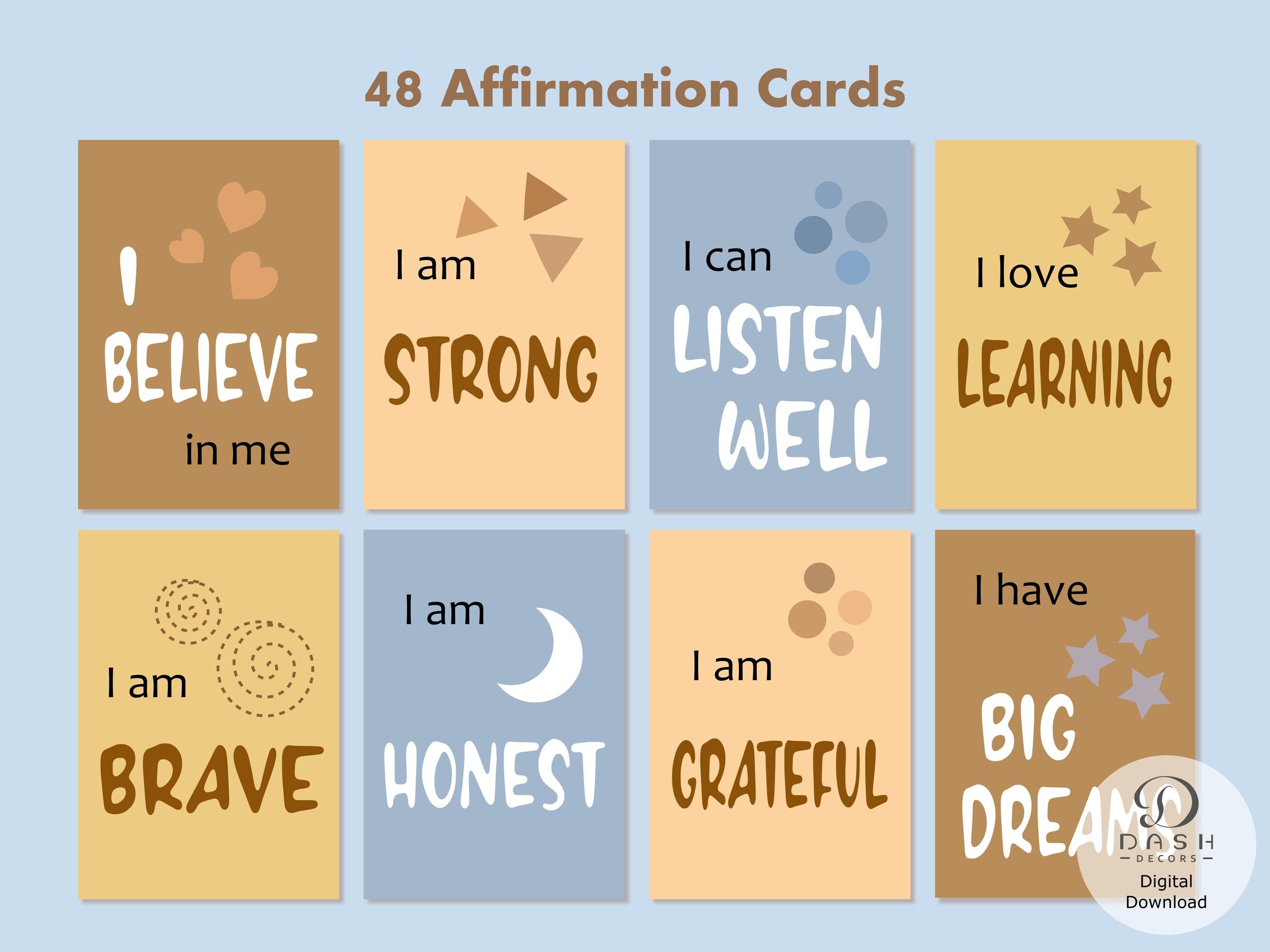 Printable Boho Affirmation Card Deck for Kids & Toddlers - Set of 48 ...