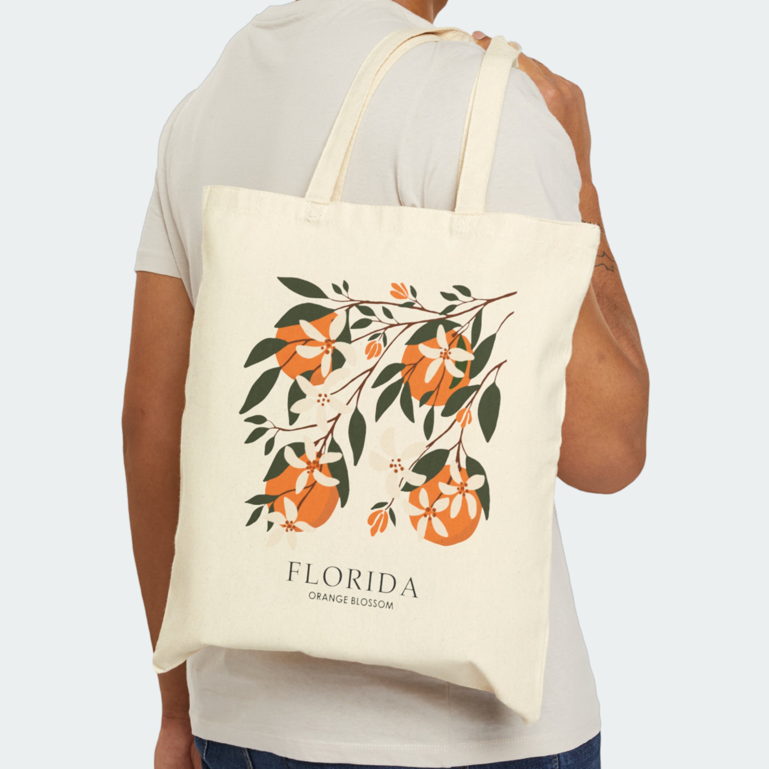 Florida Orange Blossom Cotton Canvas Tote Bag 15 X 16 Florida State ...