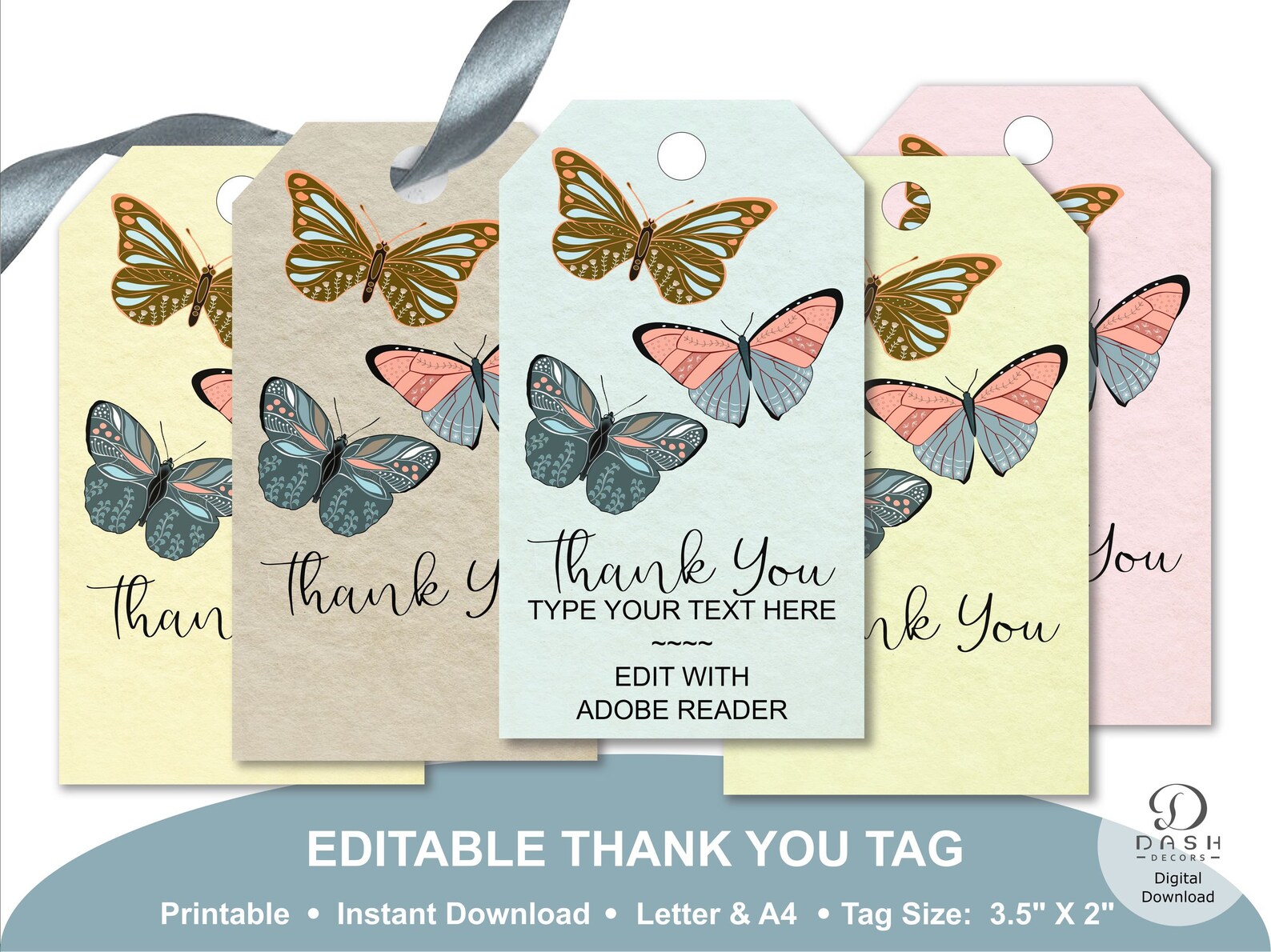 Editable Butterfly Thank You Tag Custom Party Favor Printable Gift Tag ...
