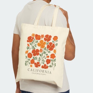 California Poppy Cotton Canvas Tote Bag | 15" X 16" | California State ...
