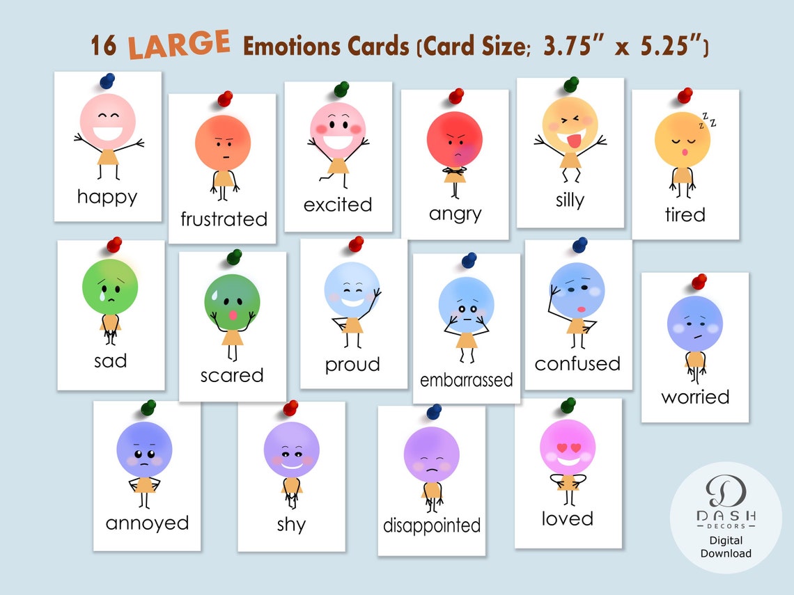 Large Emotions Flash Cards, Feelings Flash Cards for Montessori School ...