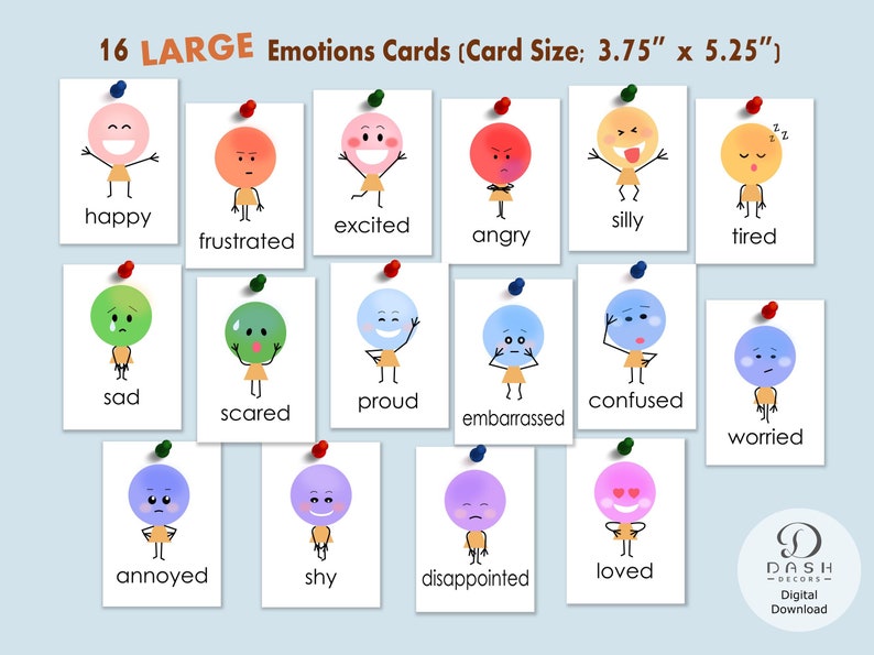 Large Emotions Flash Cards, Feelings Flash Cards for Montessori School ...