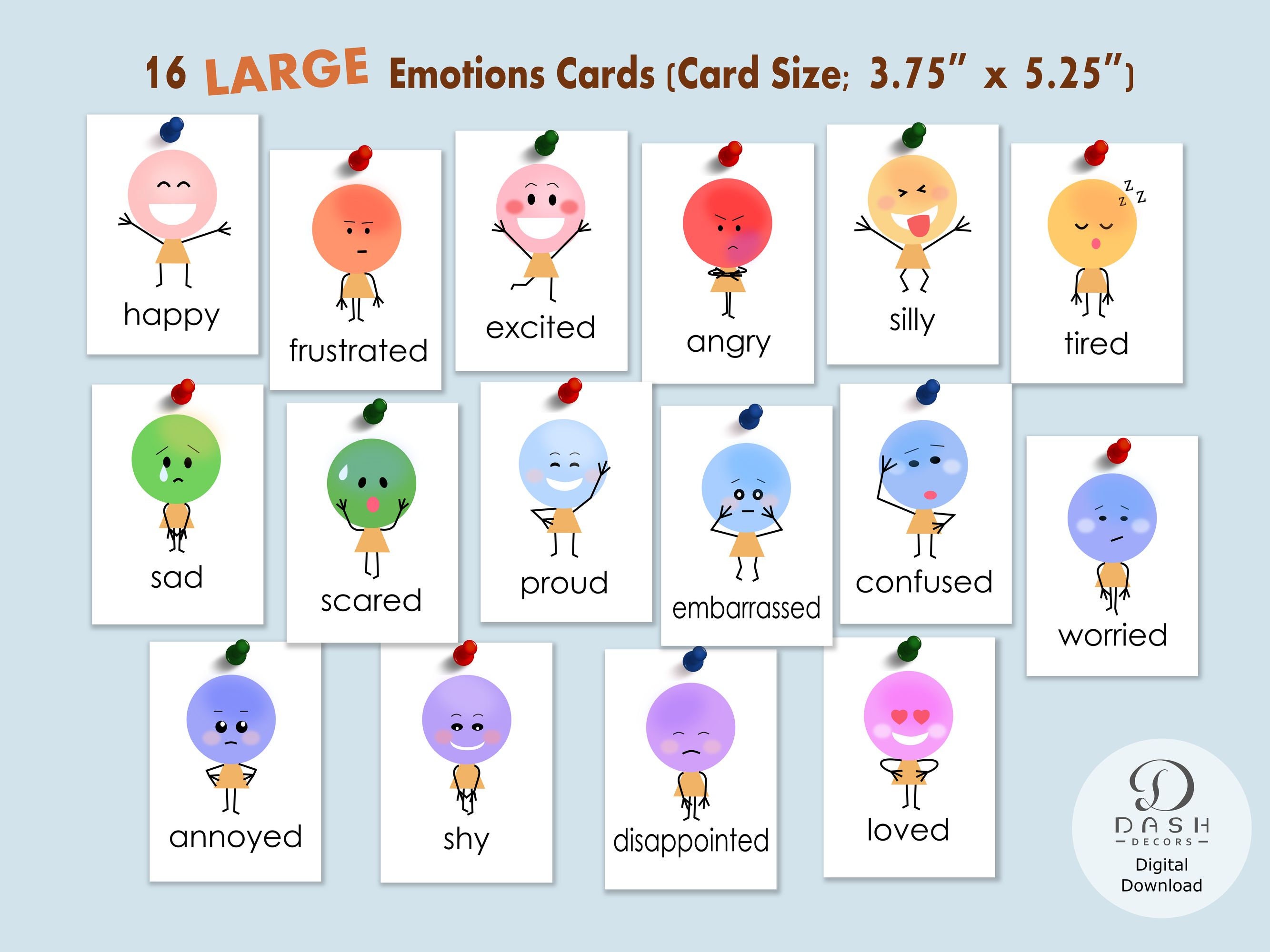Large Emotions Flash Cards, Feelings Flash Cards for Montessori School ...