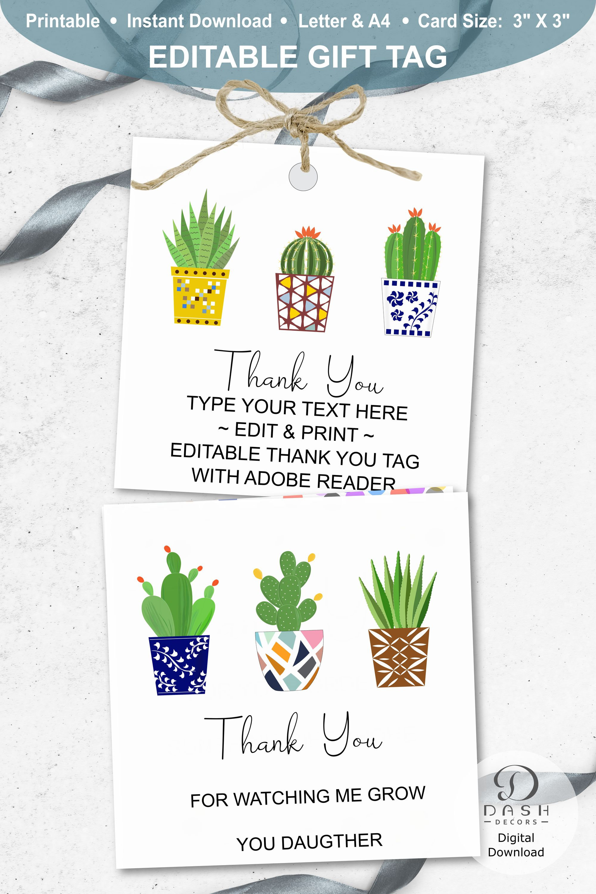 Editable Succulent Thank You Gift Tags - Custom Printable Cactus Thank ...