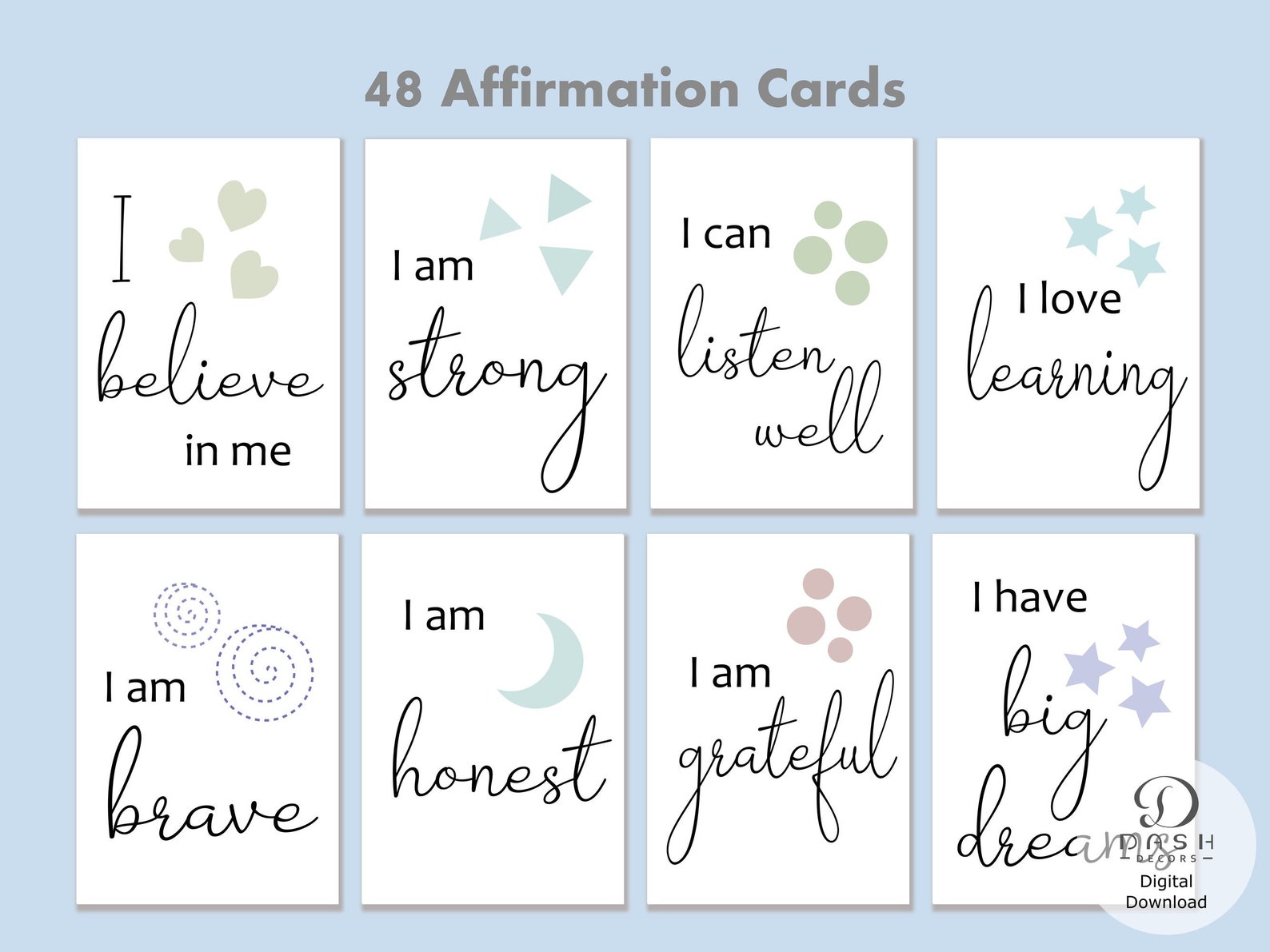 Printable Toddler Affirmation Cards Set for Kids & Toddlers Set of 48 ...