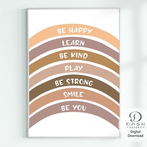 Boho Rainbow Daily Affirmation Wall Art for Kid's Room, Playroom ...