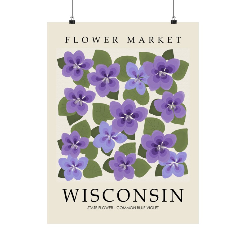 Wisconsin Common Blue Violet Flower Market Art Print, Blue Violet Wall ...