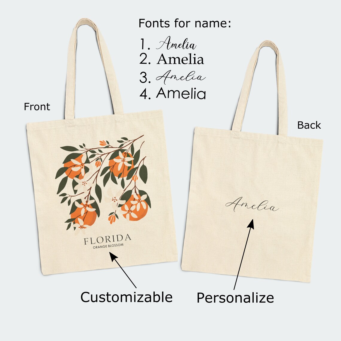 Florida Orange Blossom Cotton Canvas Tote Bag 15 X 16 Florida State ...