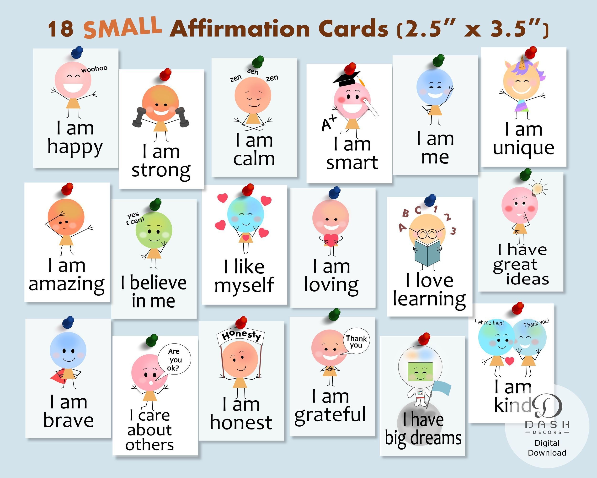 Printable Daily Affirmation Cards for Kids - Digital Motivational ...