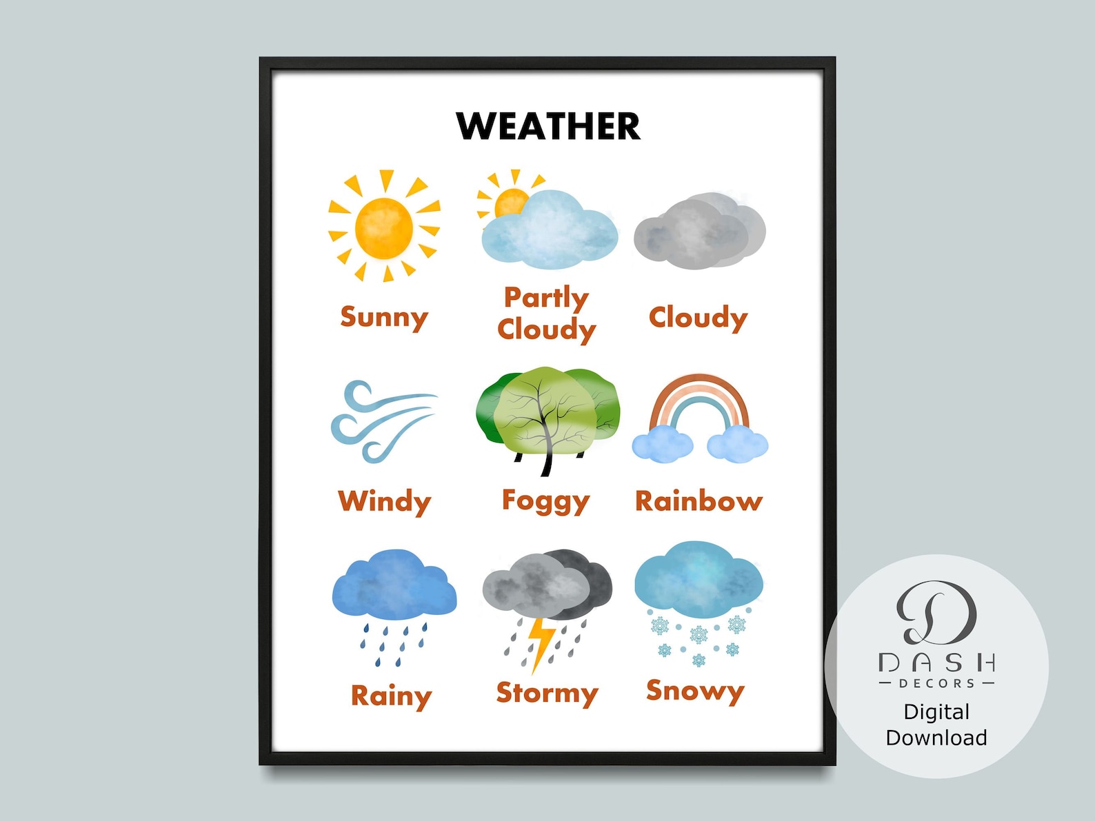 Kid Weather Chart, Poster & Print Printable Montessori Weather School ...