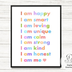 Rainbow Affirmation Wall Art for Kids - Daily Affirmation Printable ...