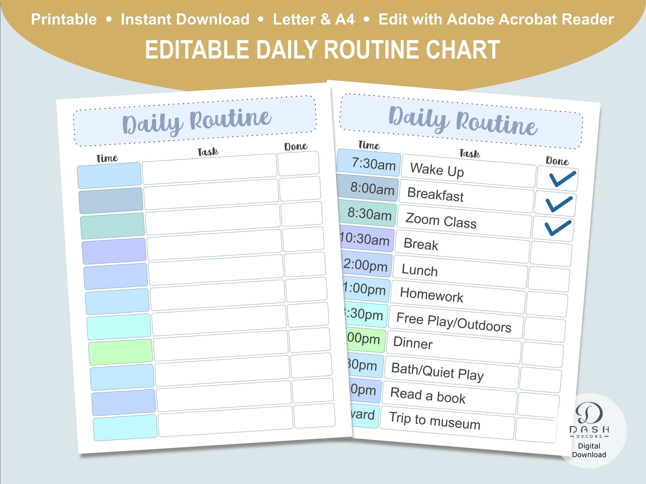 Editable Daily Routine Printable Chart for Kids Chore, Rhythm, Potty ...